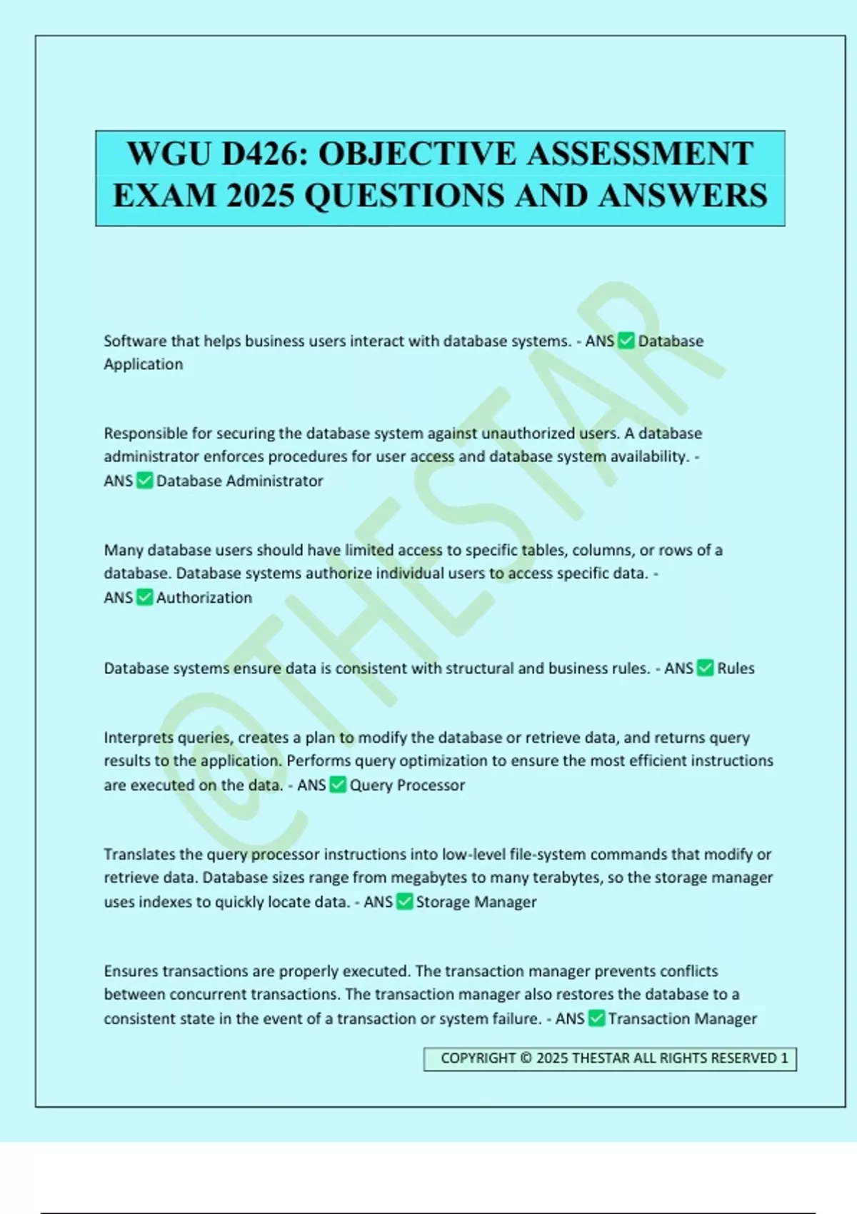 Wgu D426 Objective Assessment Exam 2025 Questions And Answers Wgu