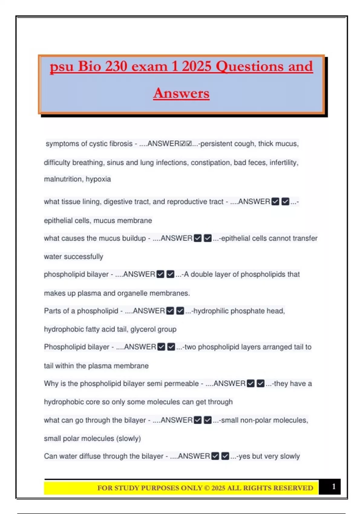 psu Bio 230 exam 1 2025 Questions and Answers - BIO 230 - Stuvia US