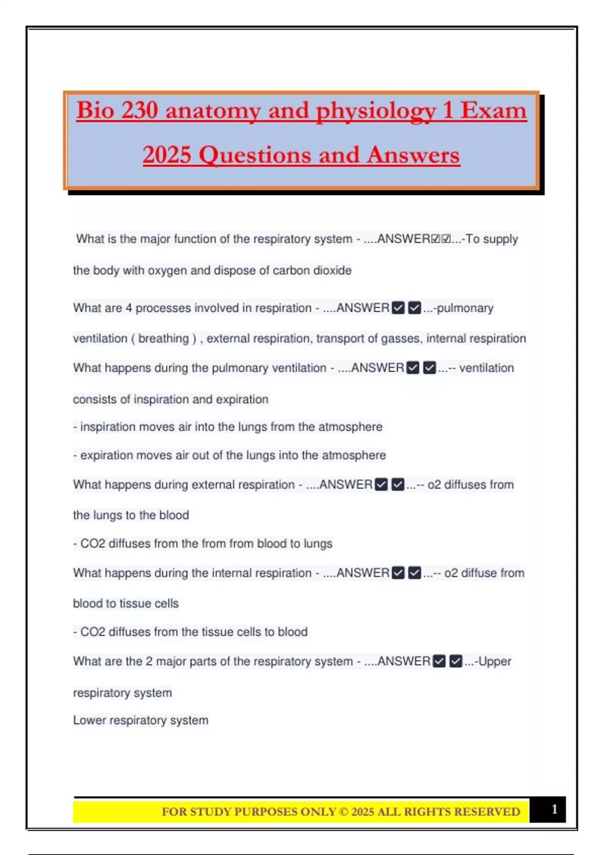 Bio 230 anatomy and physiology 1 Exam 2025 Questions and Answers - BIO ...