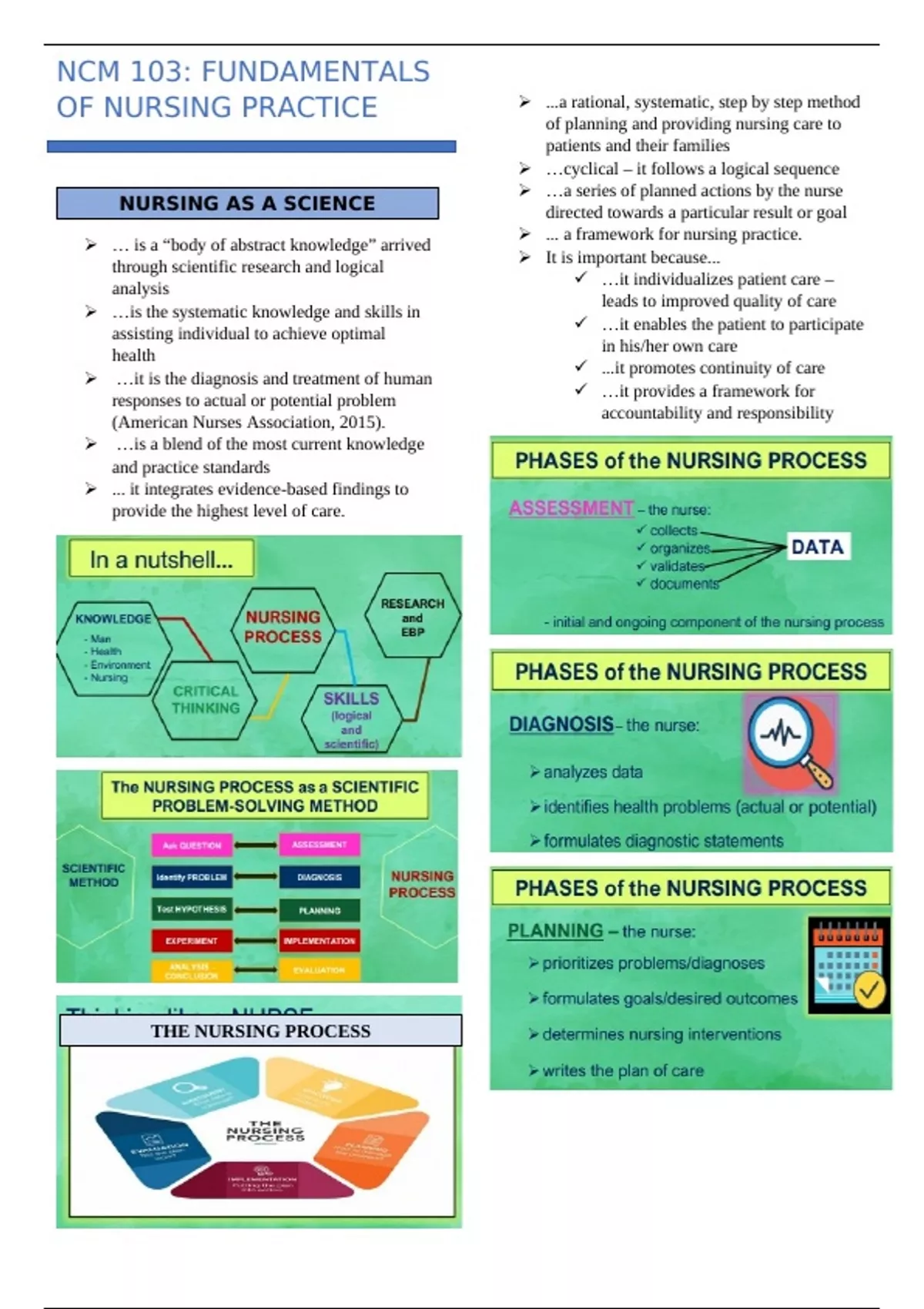 NCM 103 Fundamentals of Nursing Practice Midterm Review | Nursing Process, Diagnoses, Care Plans ...