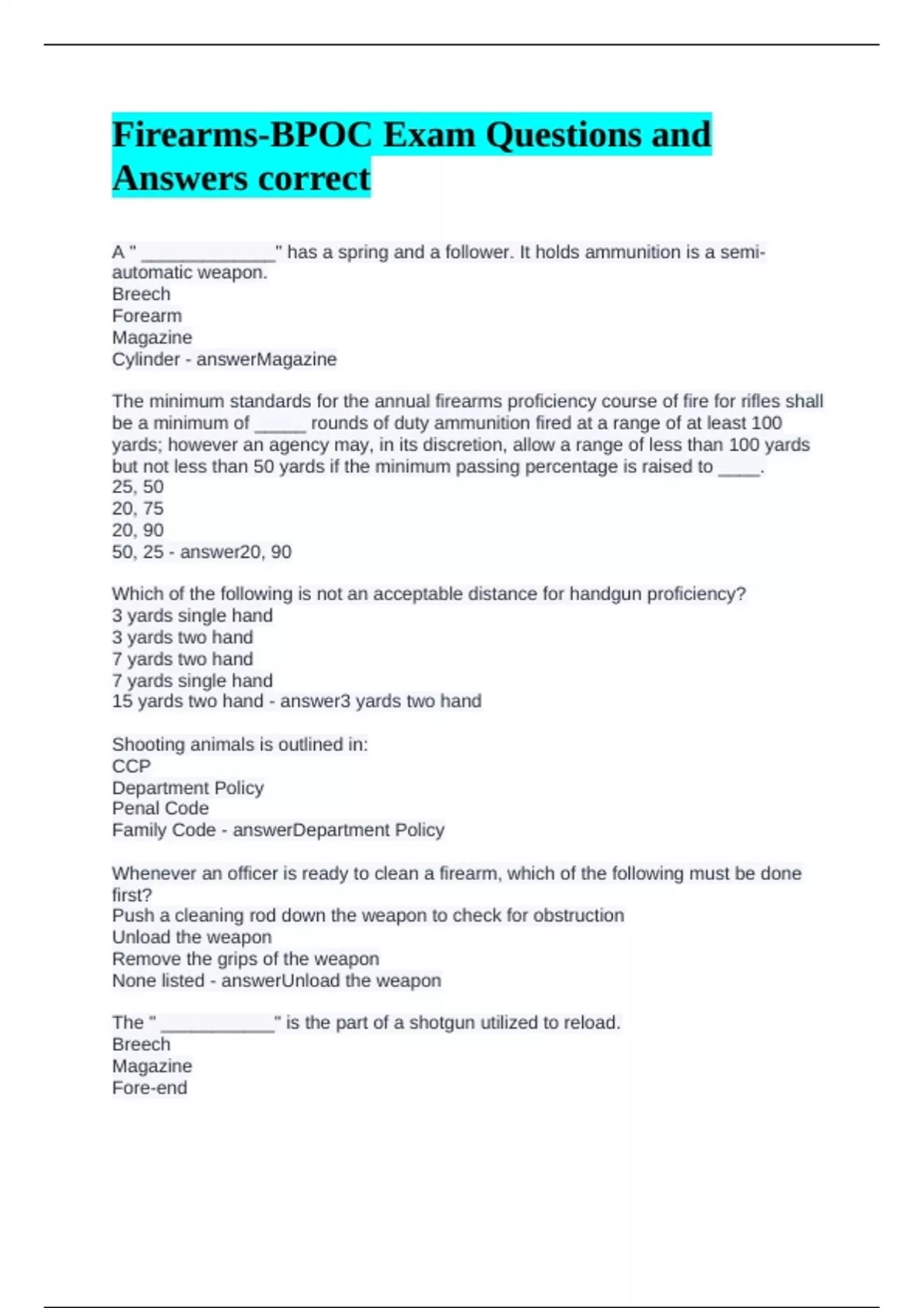Firearms-BPOC Exam Questions and Answers correct - BPOC - Stuvia US
