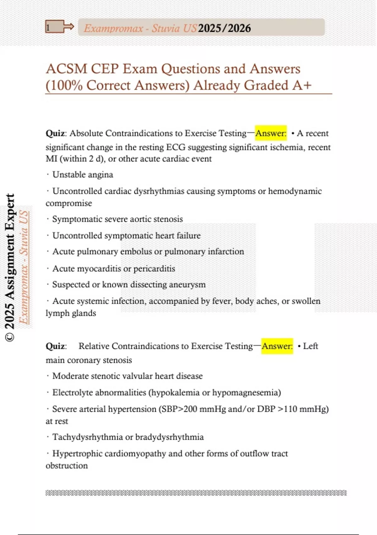 ACSM CEP Exam Questions and Answers (100% Correct Answers) Already ...