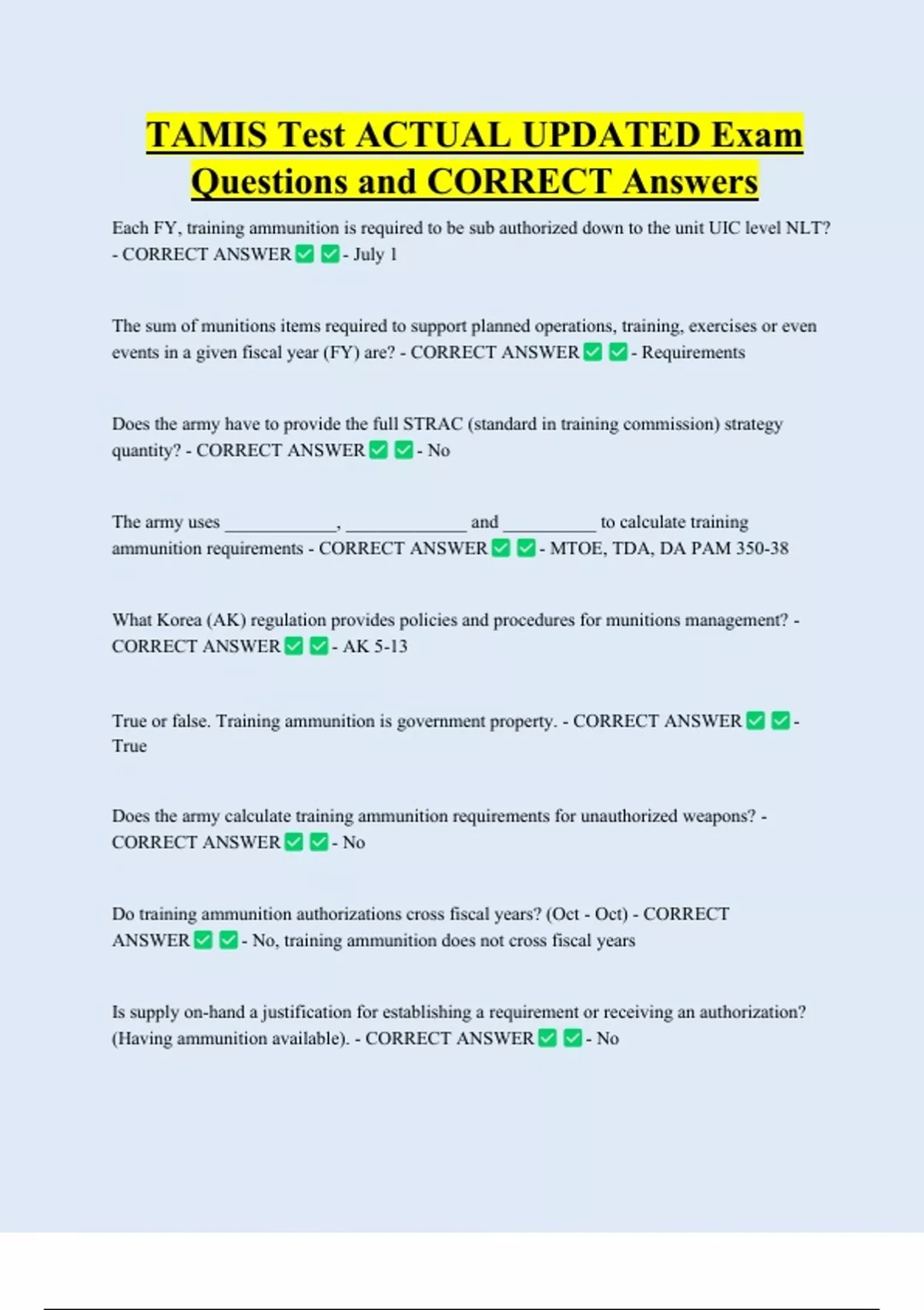 TAMIS Test ACTUAL UPDATED Exam Questions and CORRECT Answers - Tamis ...