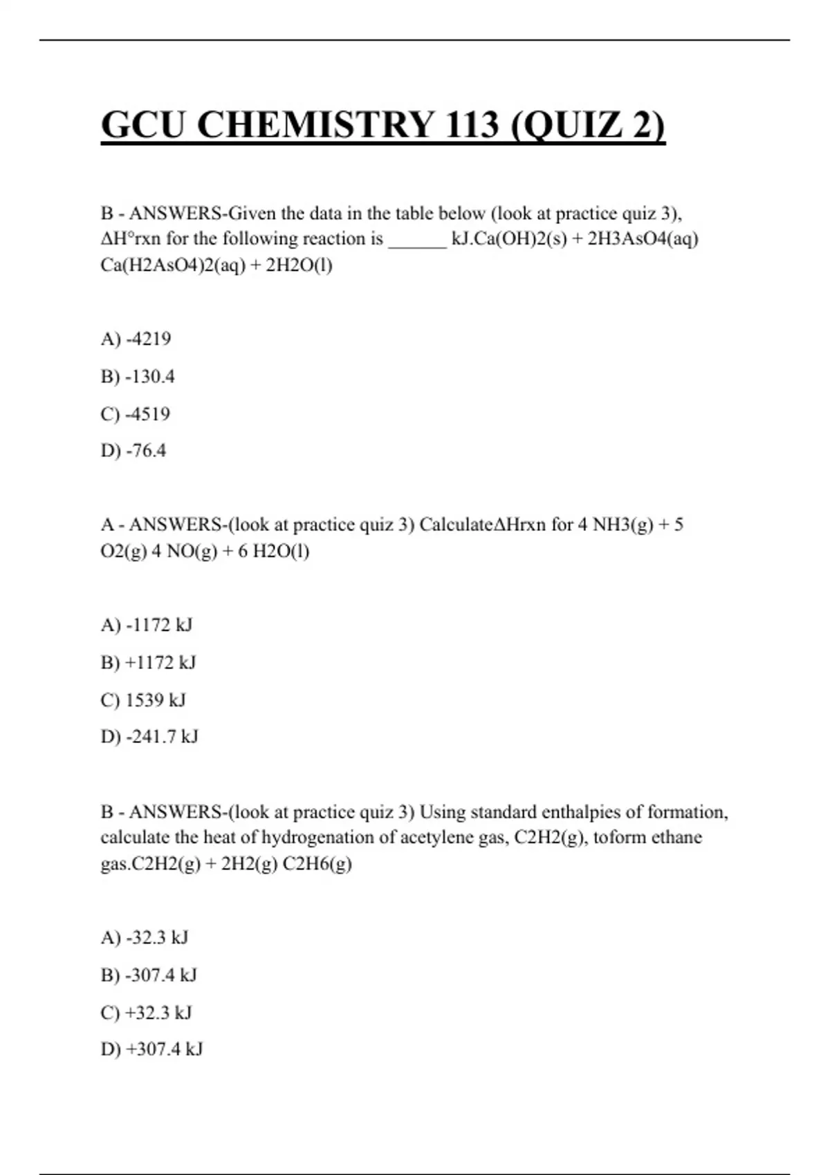 GCU CHEMISTRY 113 (QUIZ 2) QUESTIONS AND ANSWERS 2025 - GCU CHEMISTRY ...