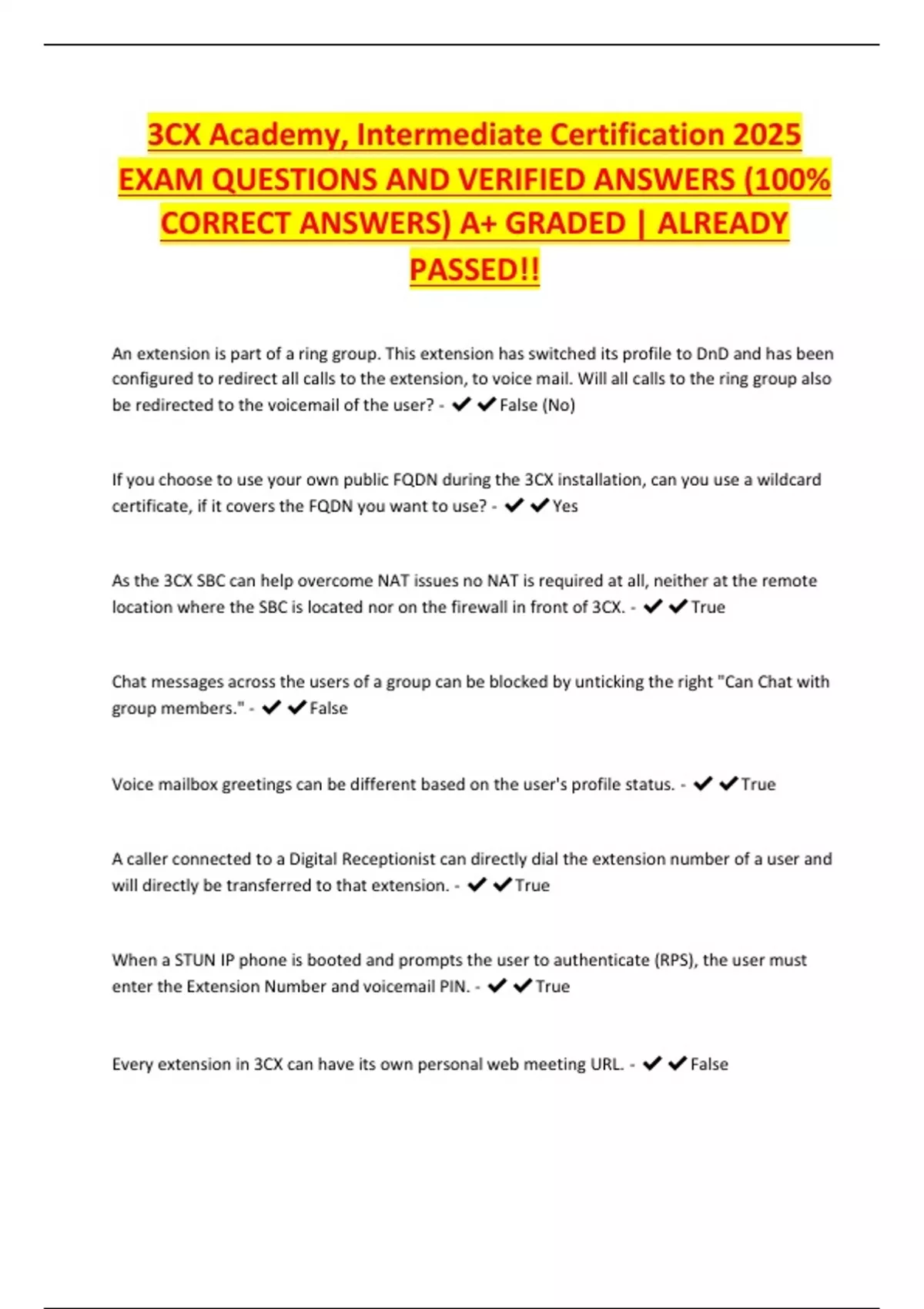 3CX Academy, Intermediate Certification 2025 EXAM QUESTIONS AND ...