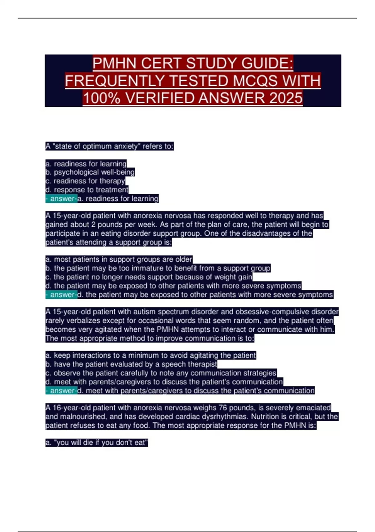 PMHN Test Preparation & Certification Guide: Psychiatric-Mental Health ...