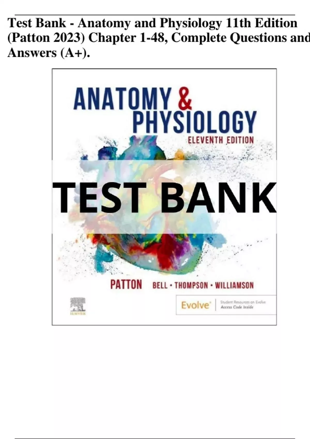 Test Bank for Anatomy and Physiology 11th Edition (Patton) | All ...