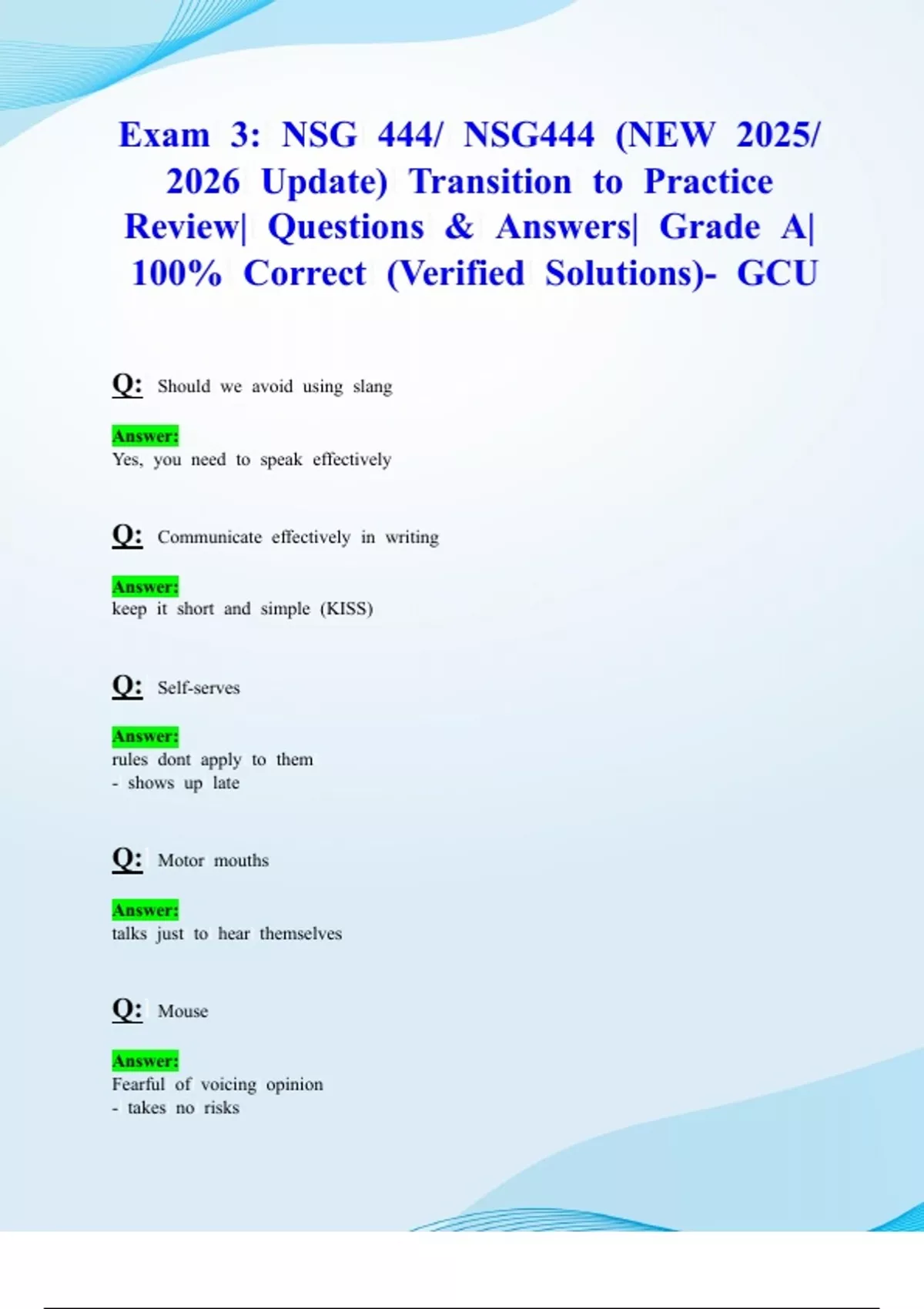 Exam 3: NSG 444/ NSG444 (NEW 2025/ 2026 Updates STUDY BUNDLE PACKAGE ...