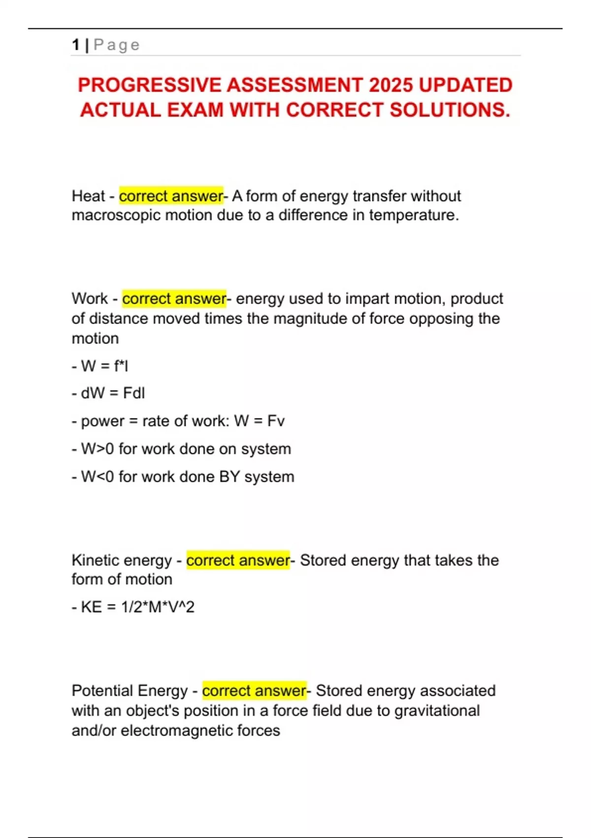 PROGRESSIVE ASSESSMENT 2025 UPDATED ACTUAL EXAM WITH CORRECT SOLUTIONS ...