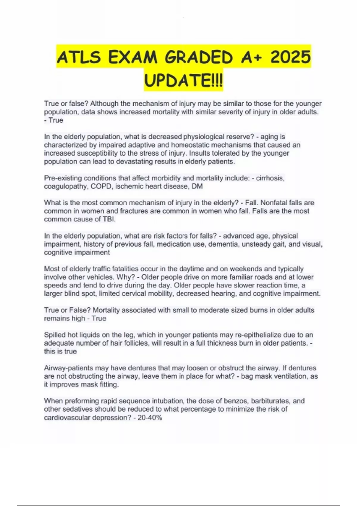 ATLS EXAM GRADED A+ 2025 UPDATE!! - ATLS 2024-2025 - Stuvia US