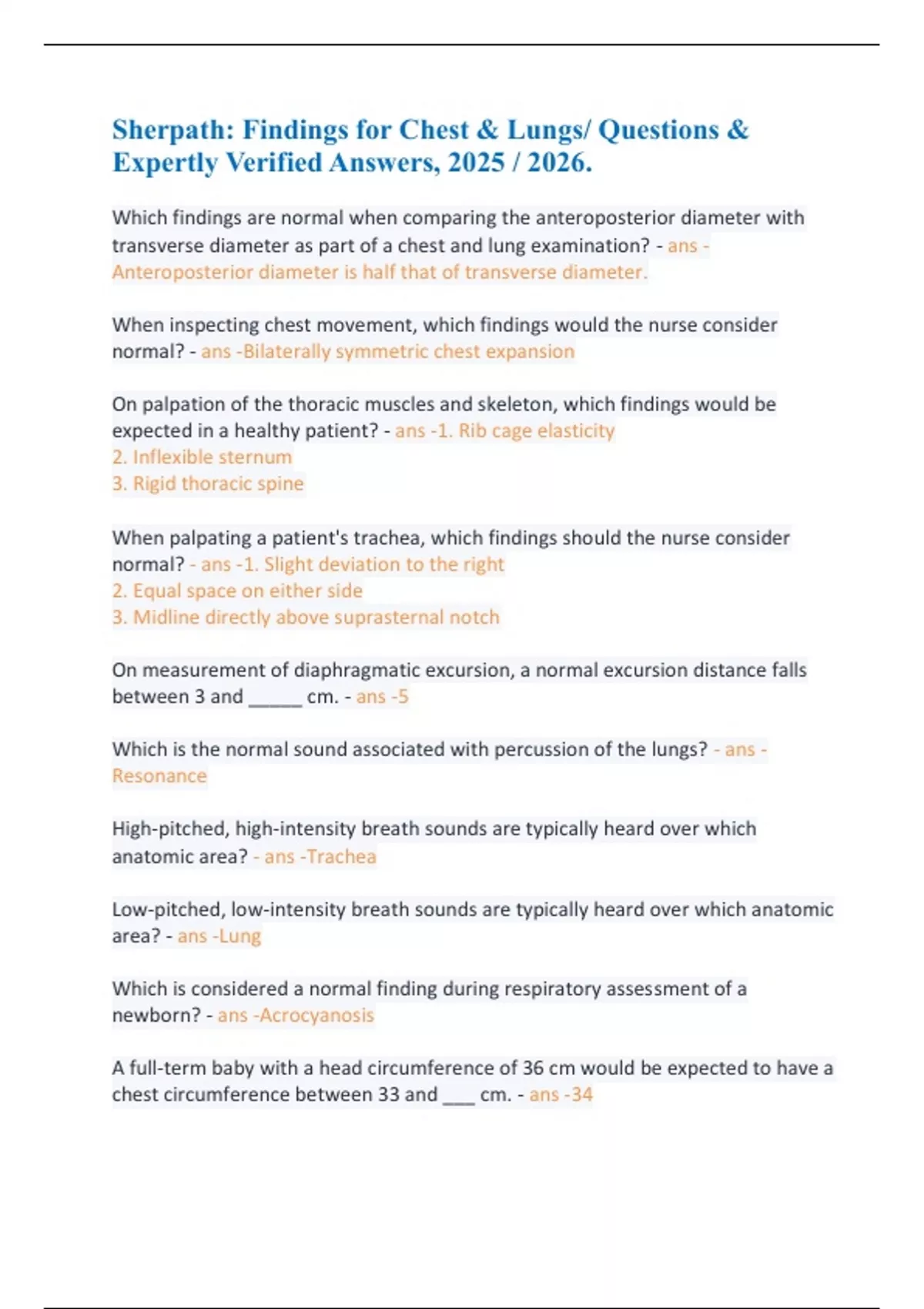 Sherpath: Findings for Chest & Lungs/ Questions & Expertly Verified ...