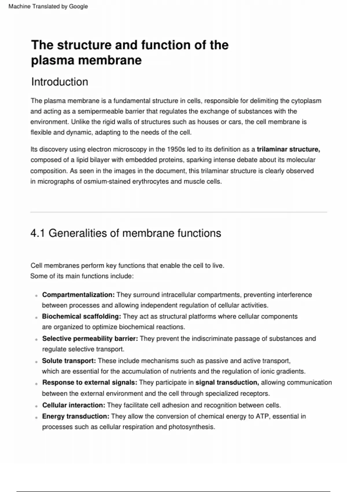 Summary The structure and function of the plasma membrane - Molecular ...