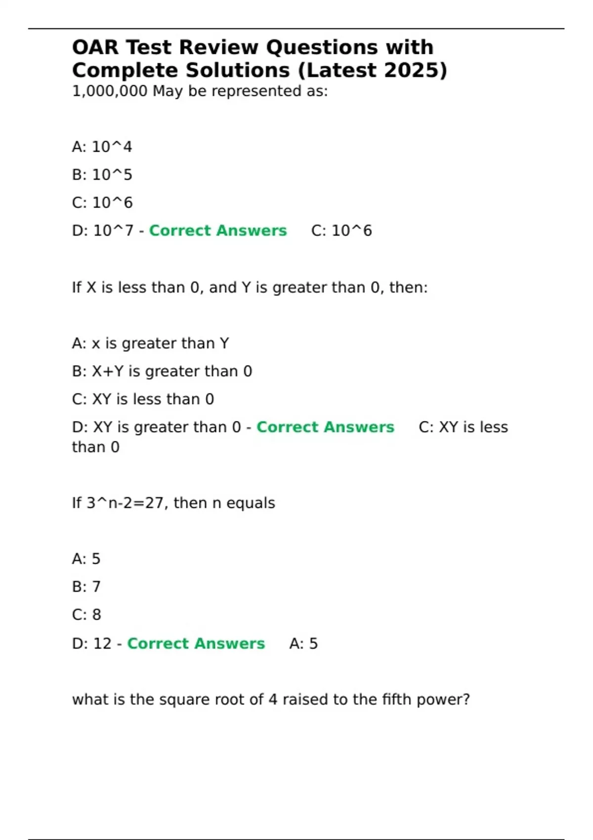 OAR Test Review Questions with Complete Solutions (Latest 2025). - OAR ...