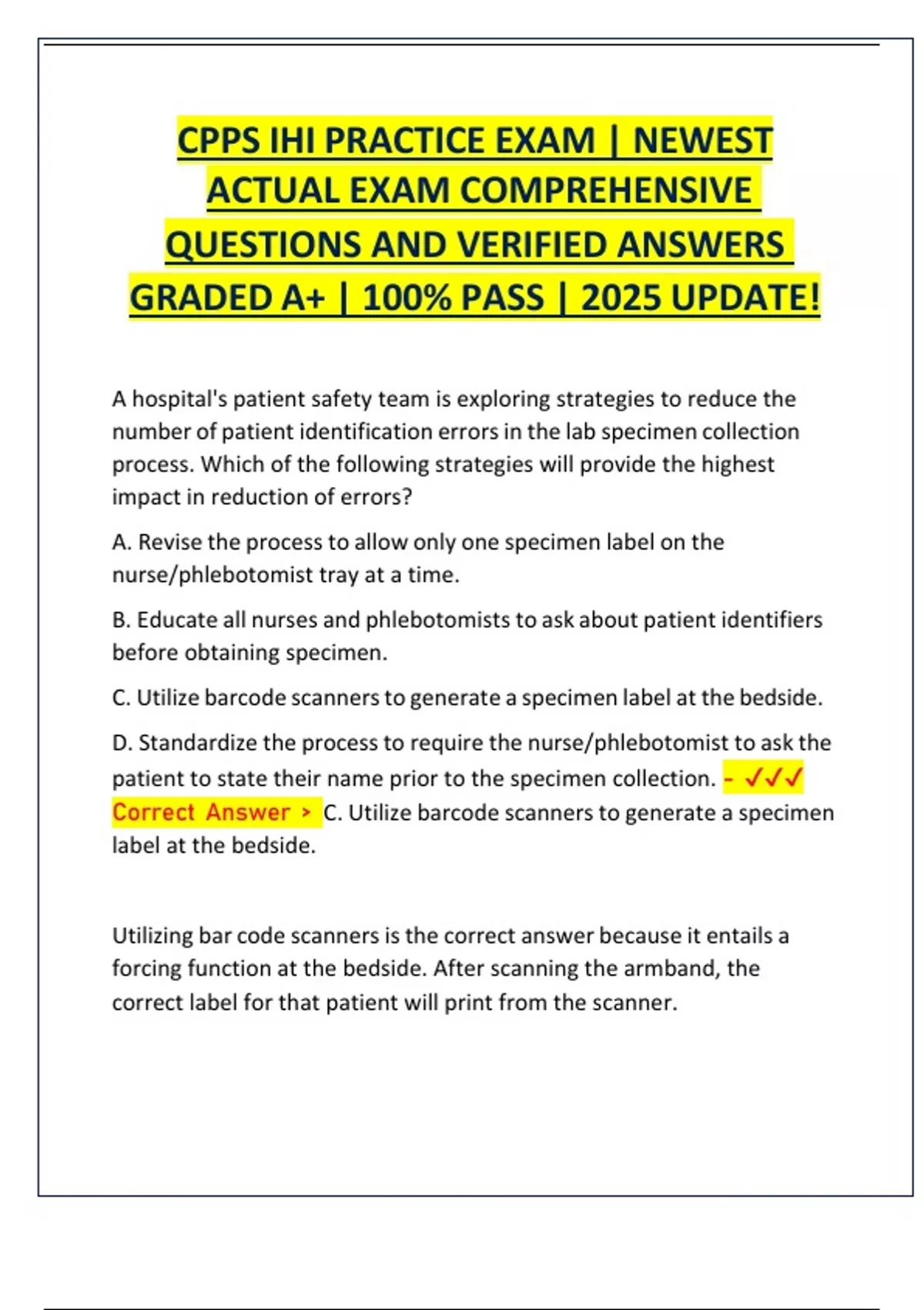 CPPS IHI Practice Exam 2025 Update – Newest Actual Comprehensive Questions and Verified Answers ...