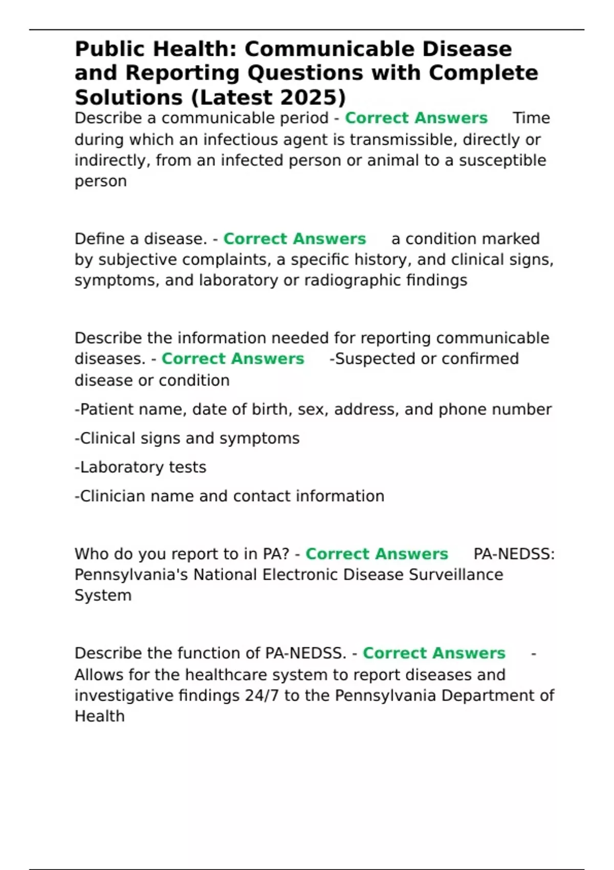 Public Health Communicable Disease and Reporting Questions with ...