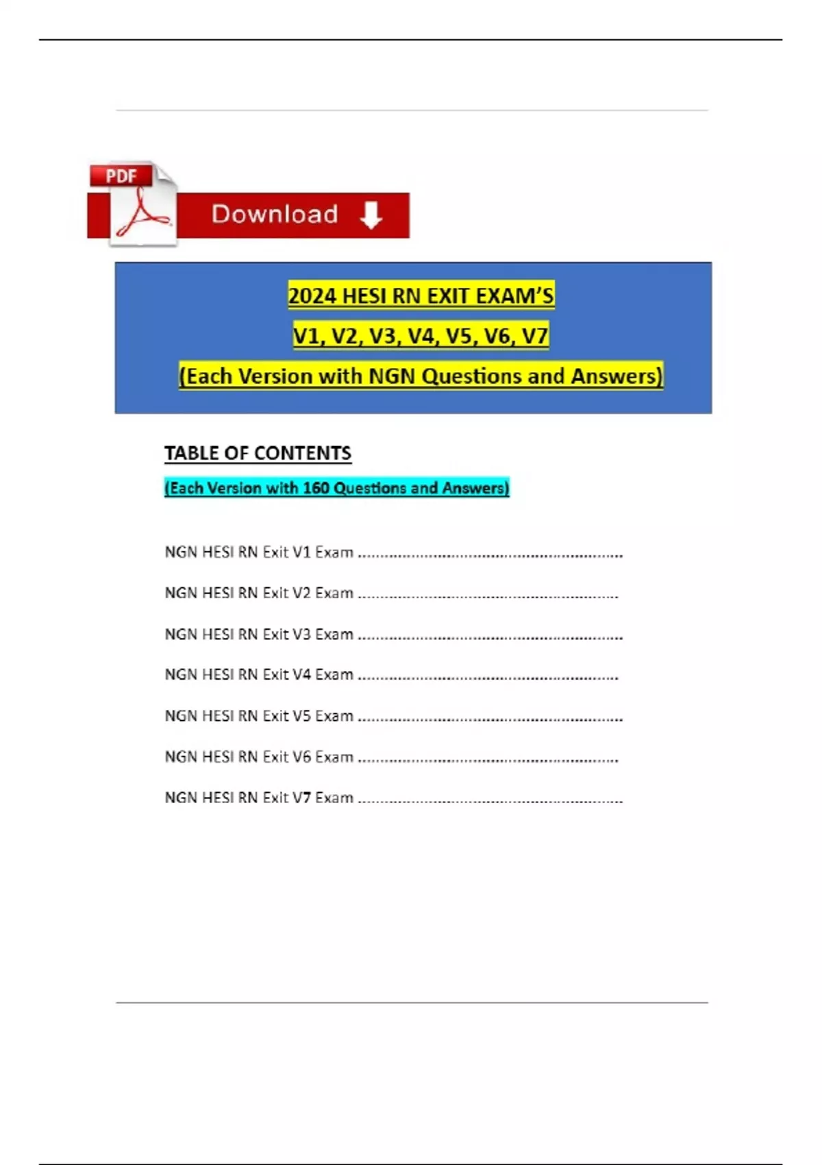 rn hesi exit exam versions v1 v2 v3 v4 v5 v6 v7 v8 v9 v10 all 1580 questions 160 x 10vs ...