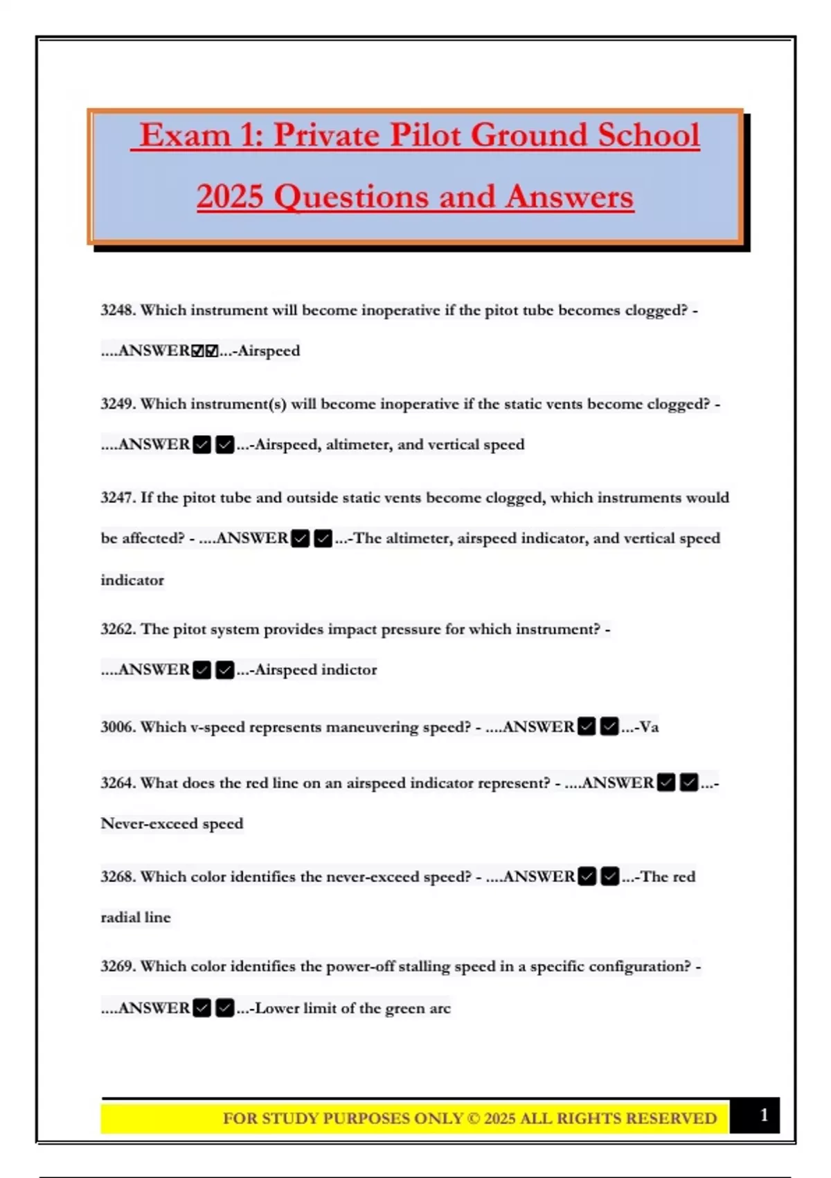 Exam 1: Private Pilot Ground School 2025 Questions and Answers - Ground ...