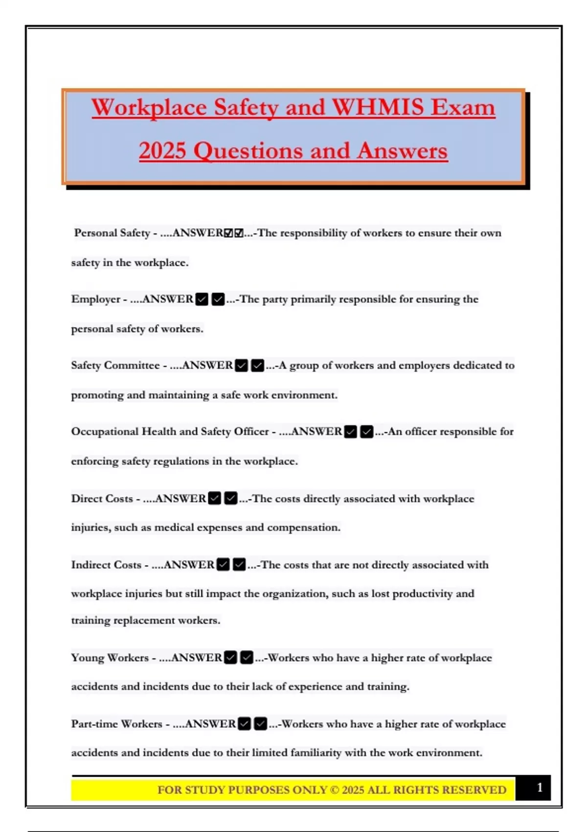 Workplace Safety and WHMIS Exam 2025 Questions and Answers - WHMIS ...