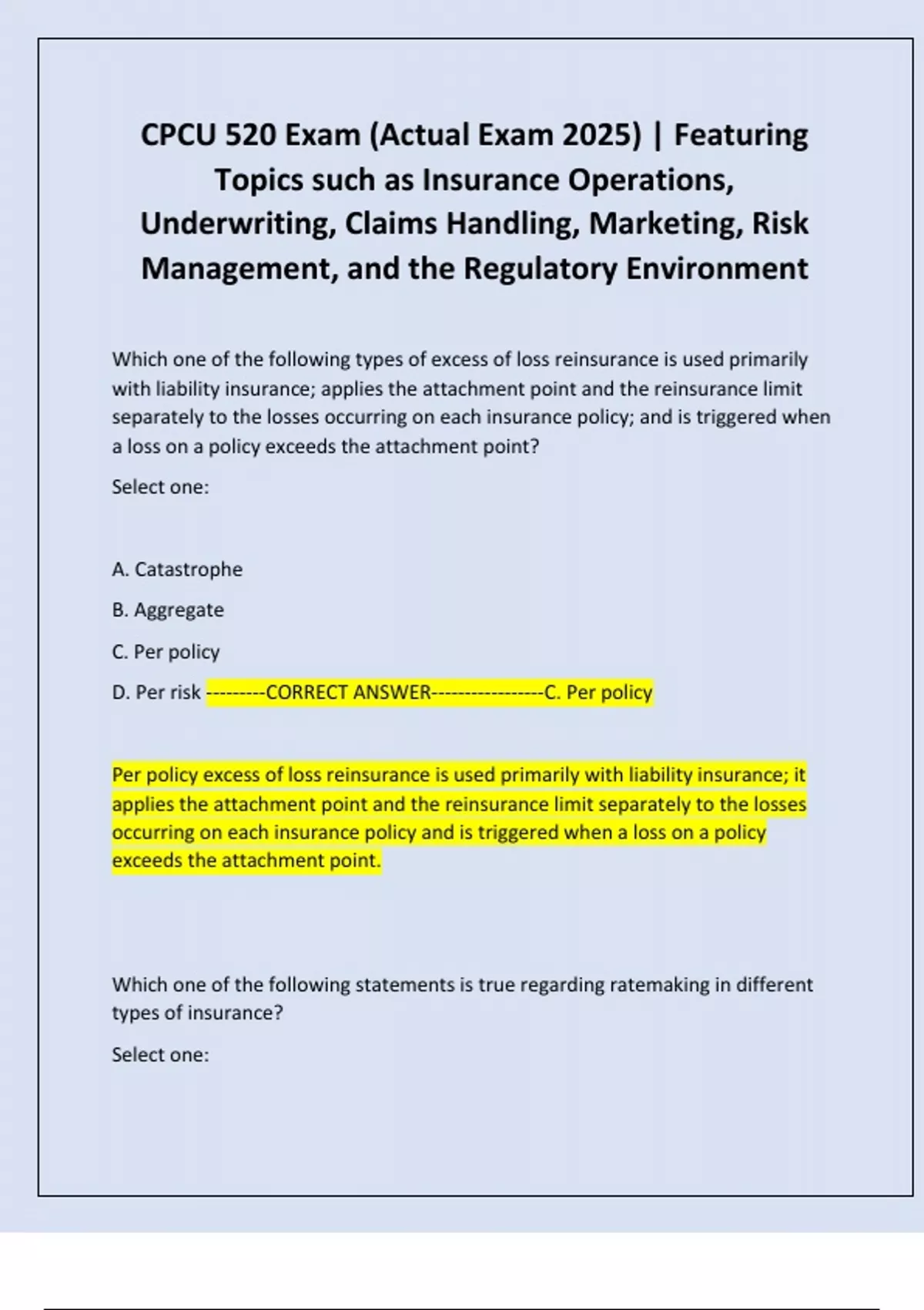 CPCU 520 Exam (Actual Exam 2025) | Featuring Topics such as Insurance ...