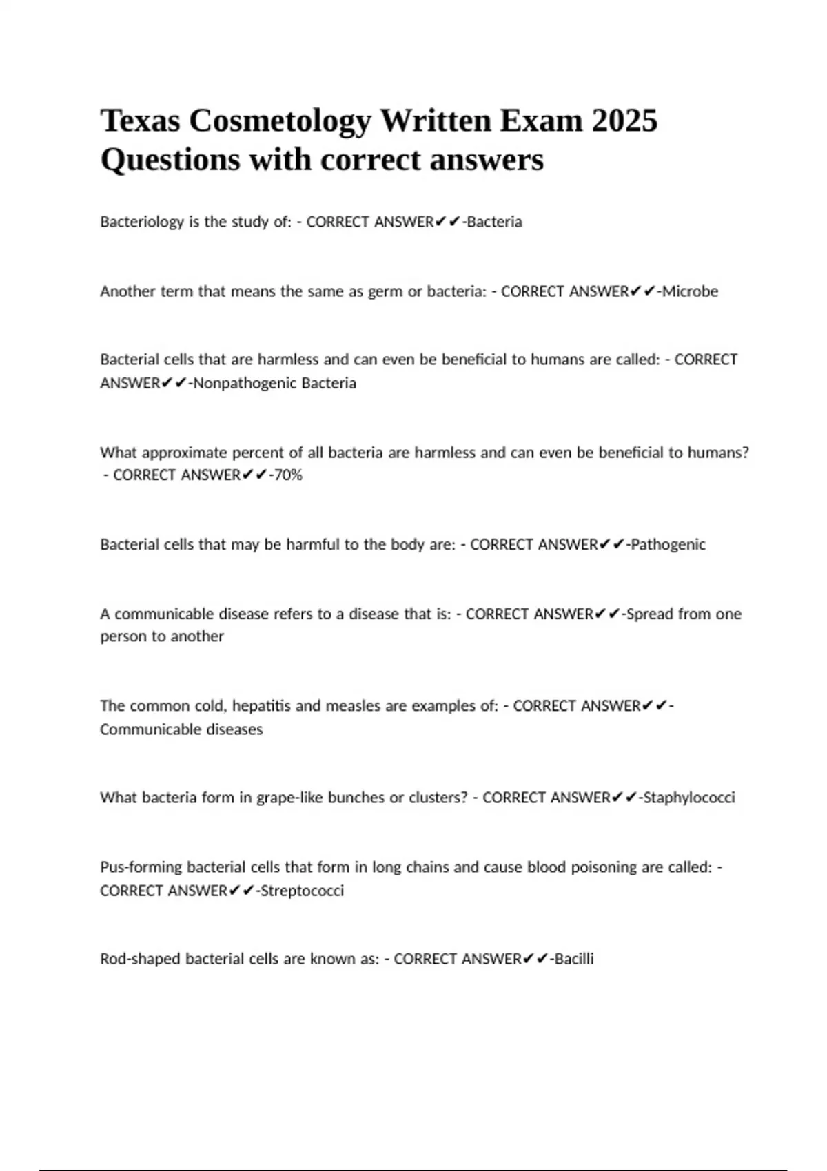 Texas Cosmetology Written Exam 2025 Questions with correct answers ...