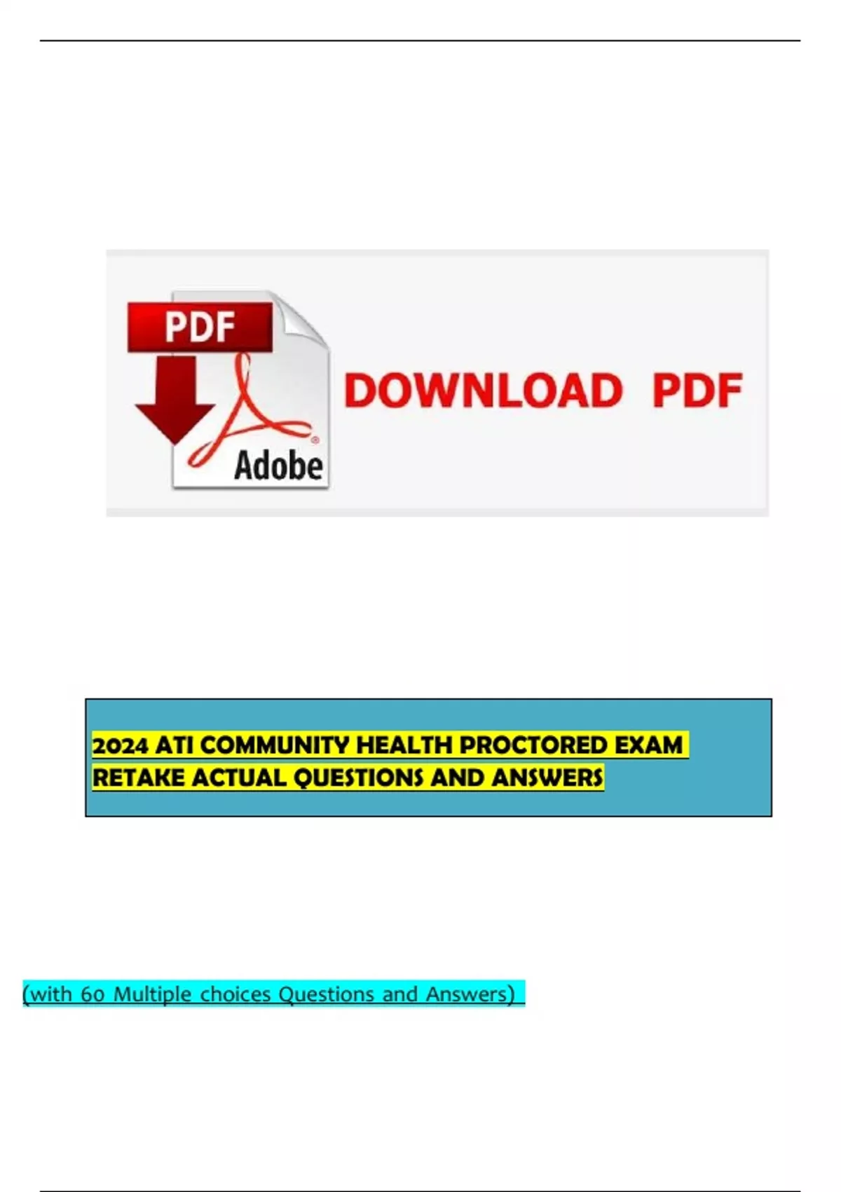 2024 ATI COMMUNITY HEALTH PROCTORED EXAM RETAKE ACTUAL QUESTIONS AND ...