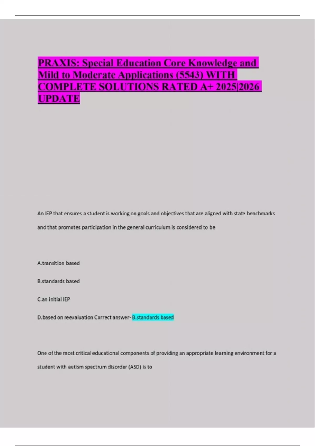 PRAXIS: Special Education Core Knowledge and Mild to Moderate ...