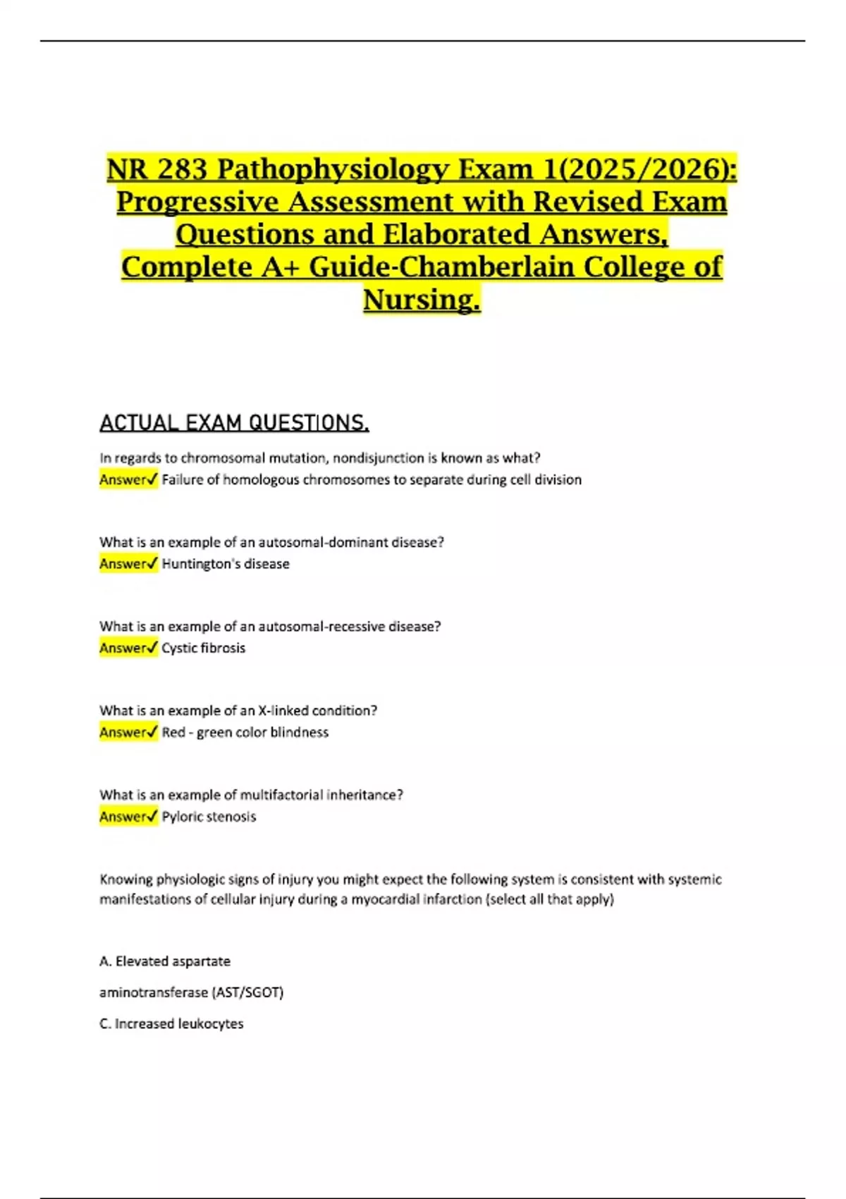 NR 283 Patho Exam 1,2,3,4,5 & Final Exam Full Studybundle Package with ...