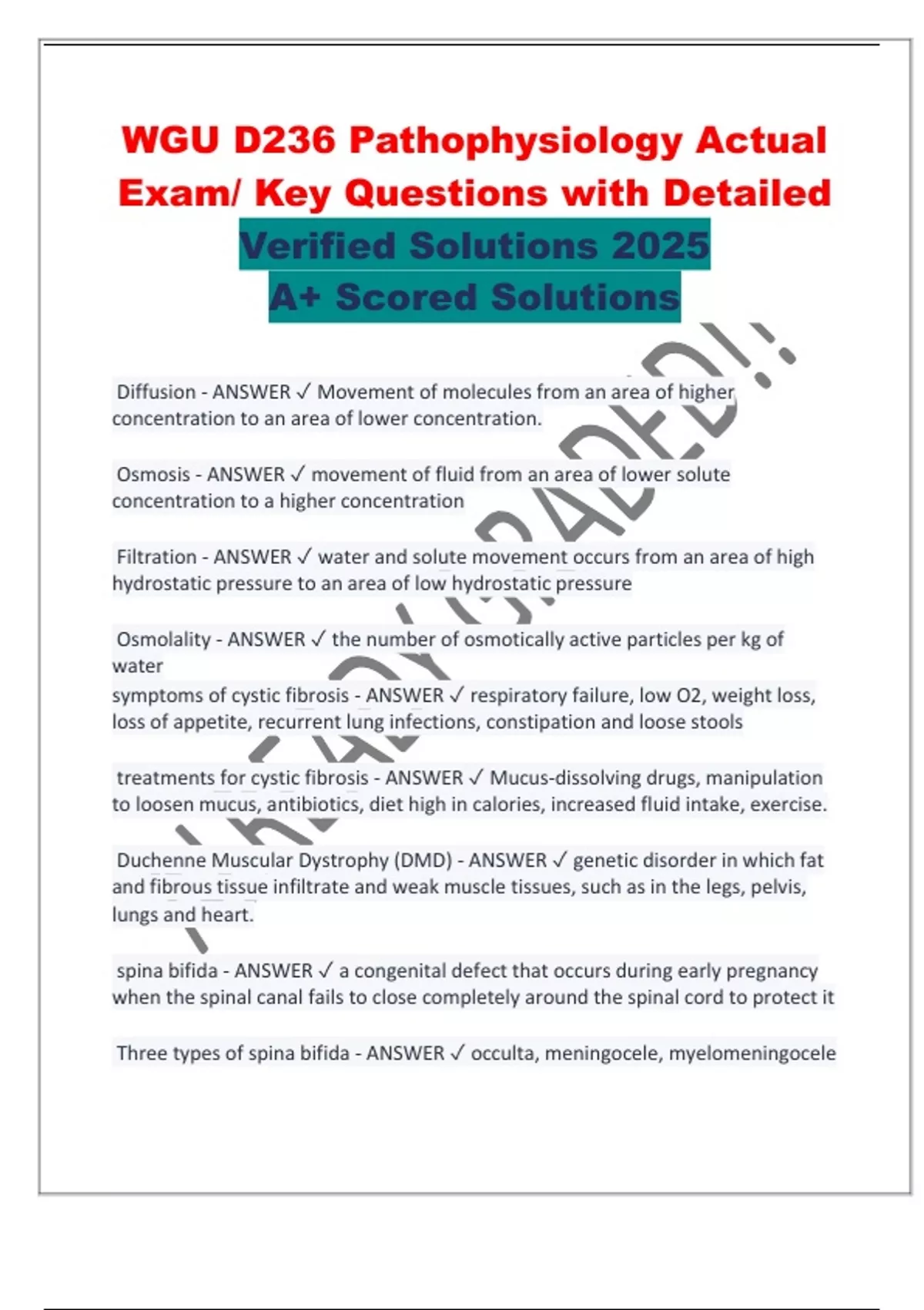WGU D236 Pathophysiology Actual Exam/ Key Questions with Detailed Verified Solutions 2025 A+ ...