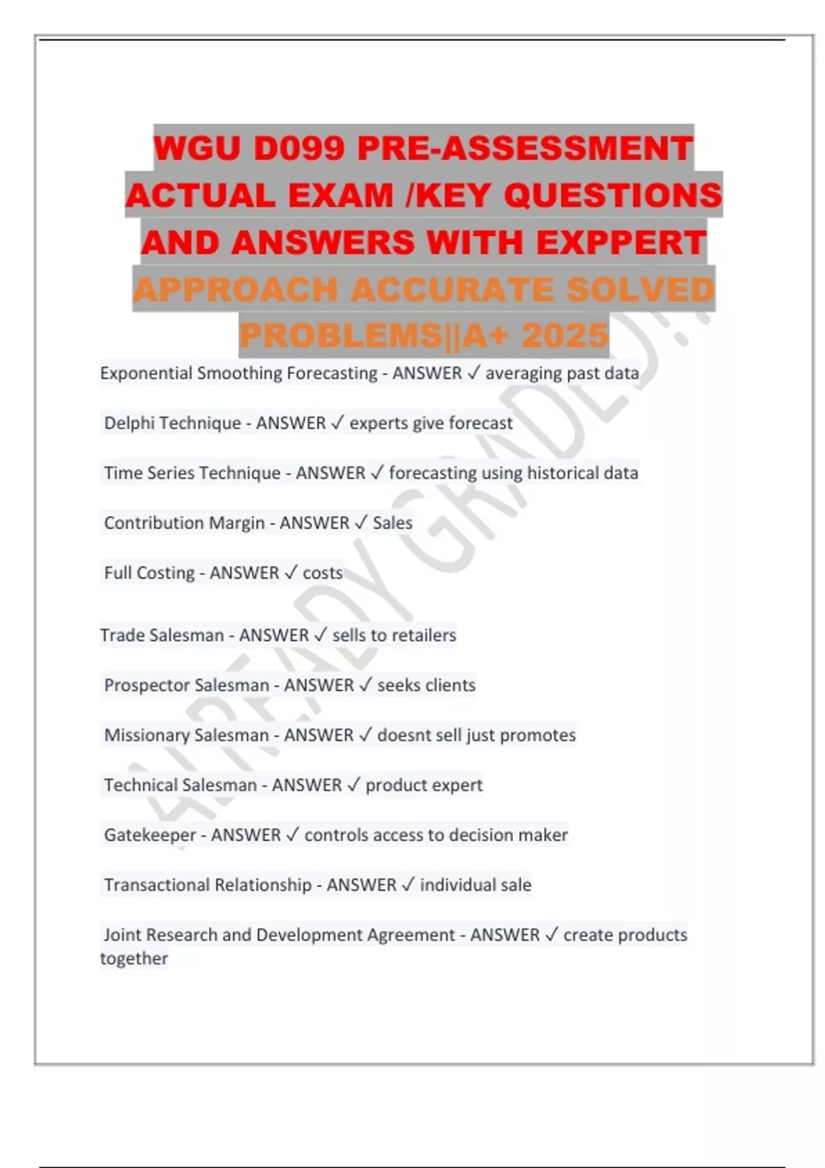 WGU D099 PRE-ASSESSMENT ACTUAL EXAM /KEY QUESTIONS AND ANSWERS WITH ...