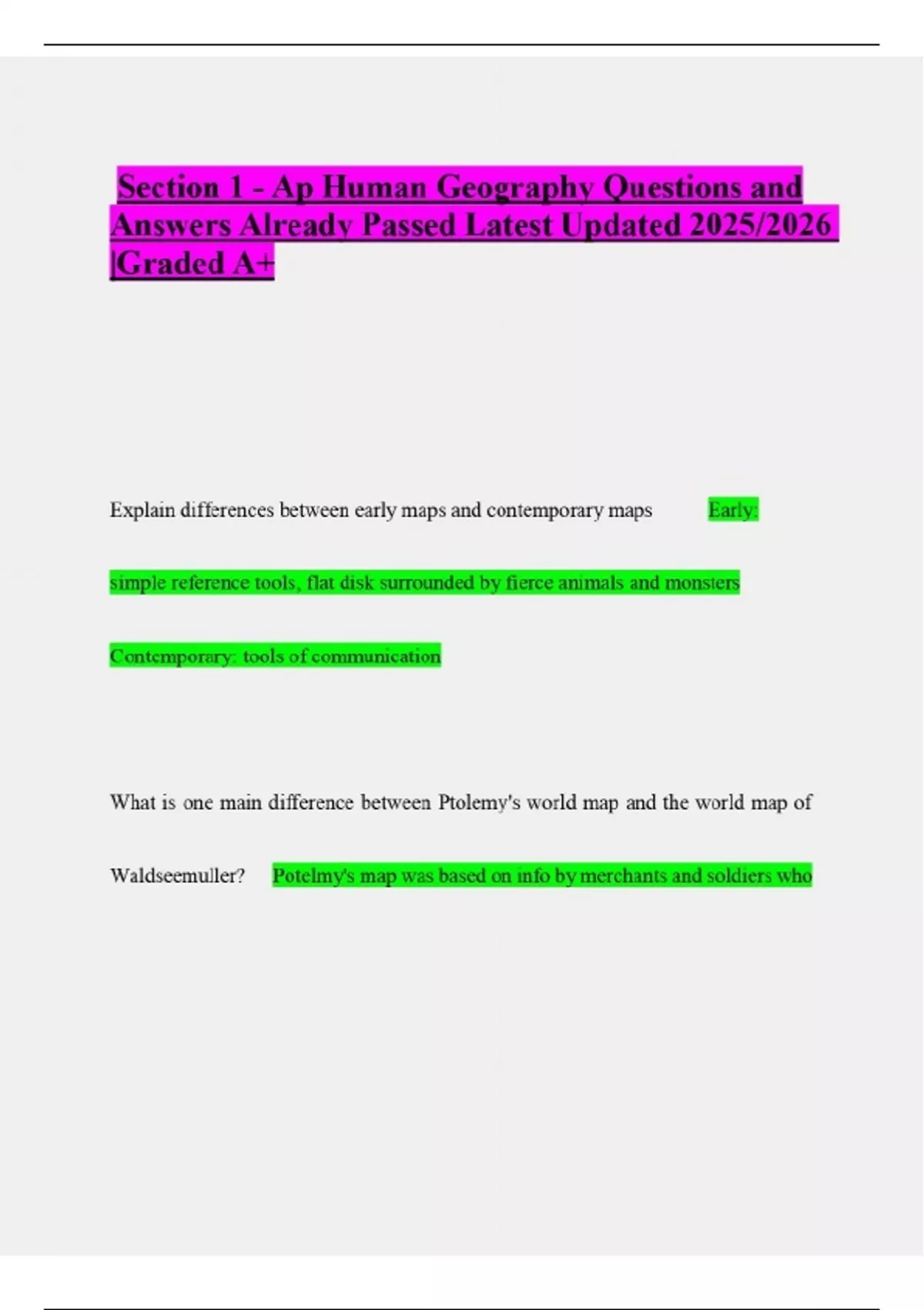 Section 1 - Ap Human Geography Questions and Answers Already Passed ...