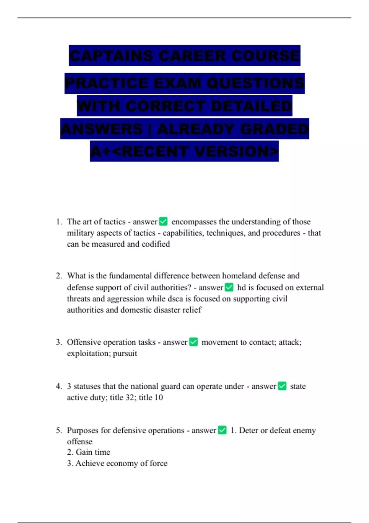CAPTAINS CAREER COURSE PRACTICE EXAM QUESTIONS WITH CORRECT DETAILED ...