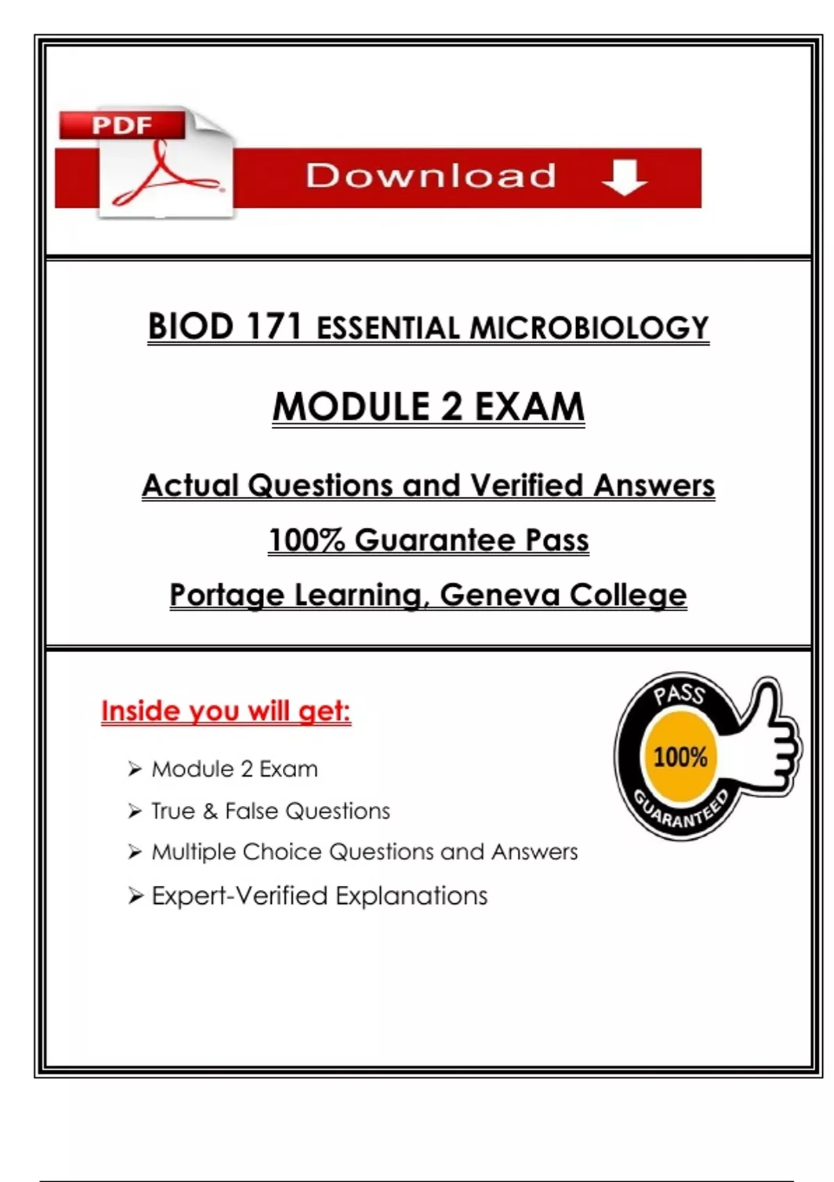 Microbiology BIOD 171 Module 2 Exam – Portage learning 2025 Actual Exam ...