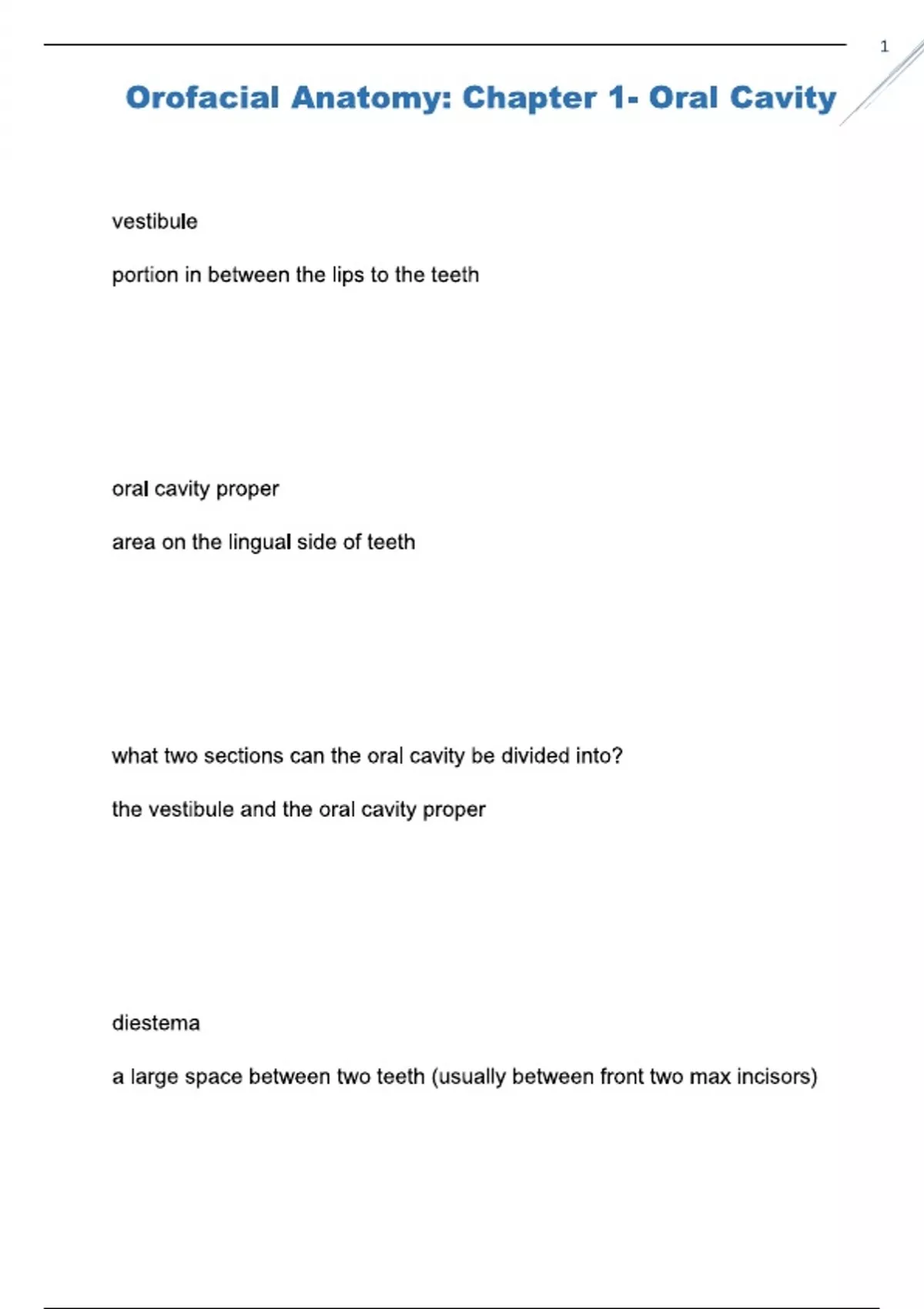 Orofacial Anatomy Chapter 1- Oral Cavity with complete solutions ...