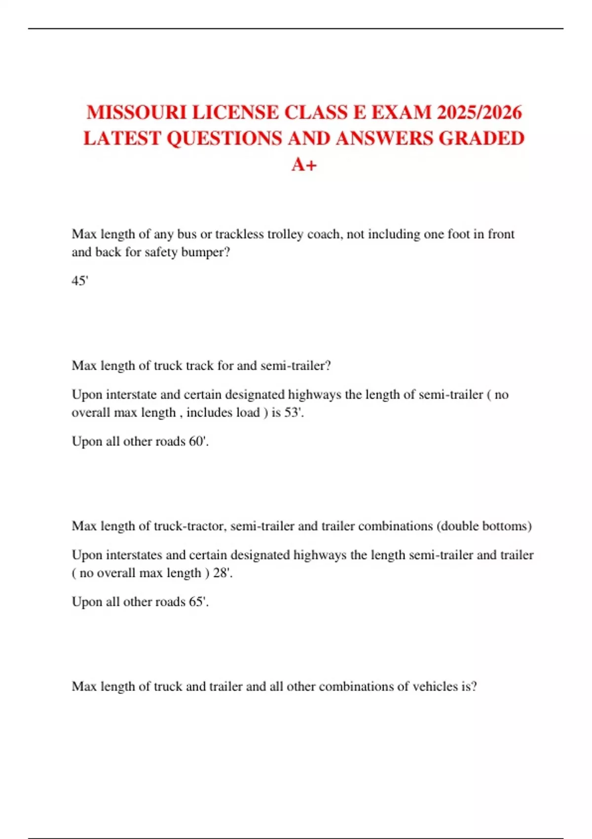 MISSOURI LICENSE CLASS E EXAM 2025/2026 LATEST QUESTIONS AND ANSWERS ...