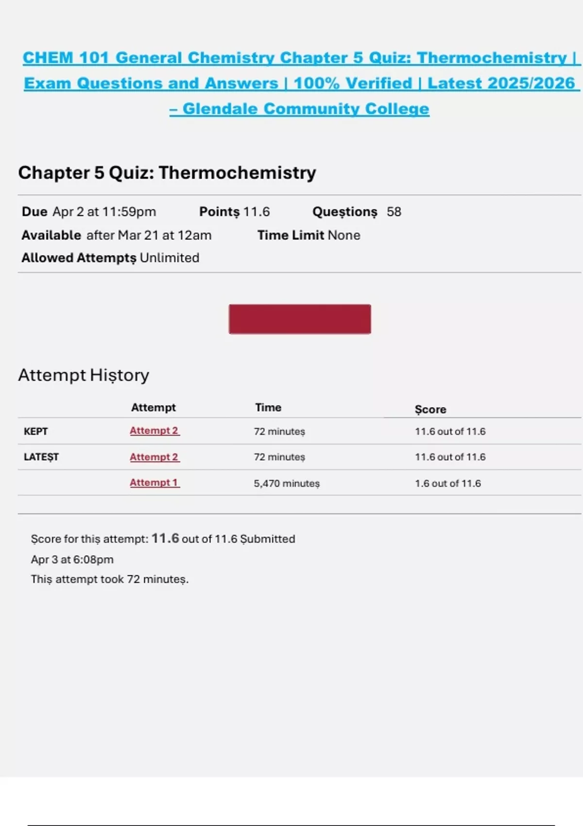 General Chemistry (CHEM 101) – Glendale Community College – 2025/2026 – Chapter 5 Quiz on ...