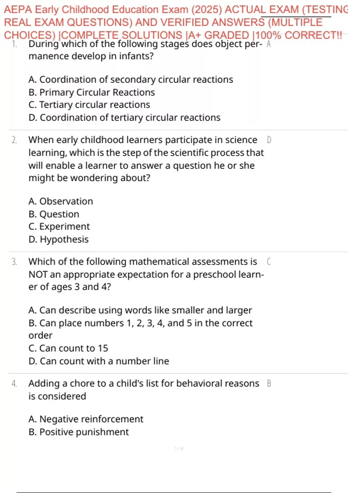 AEPA Early Childhood Education Exam (2025) ACTUAL EXAM (TESTING REAL ...