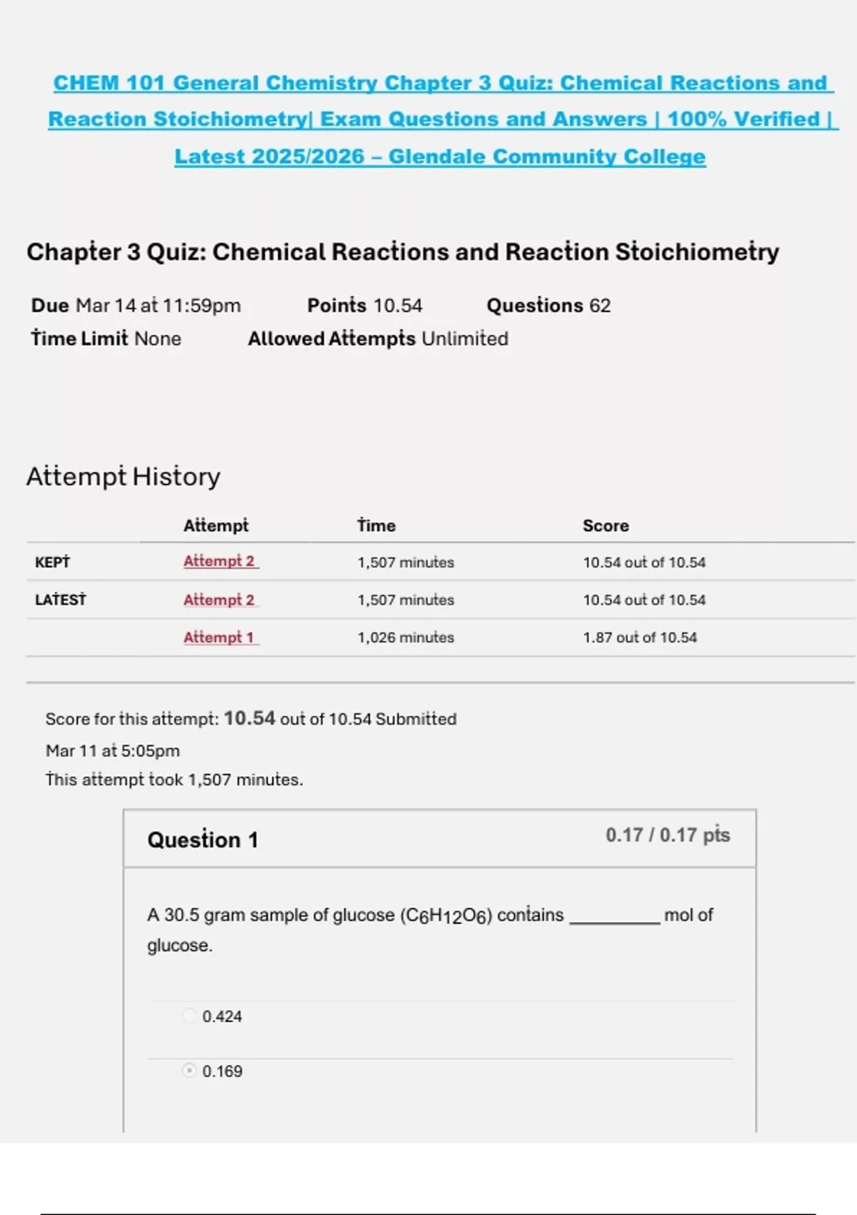 General Chemistry (CHEM 101) – Glendale Community College – 2025/2026 – Chapter 3 Quiz on ...