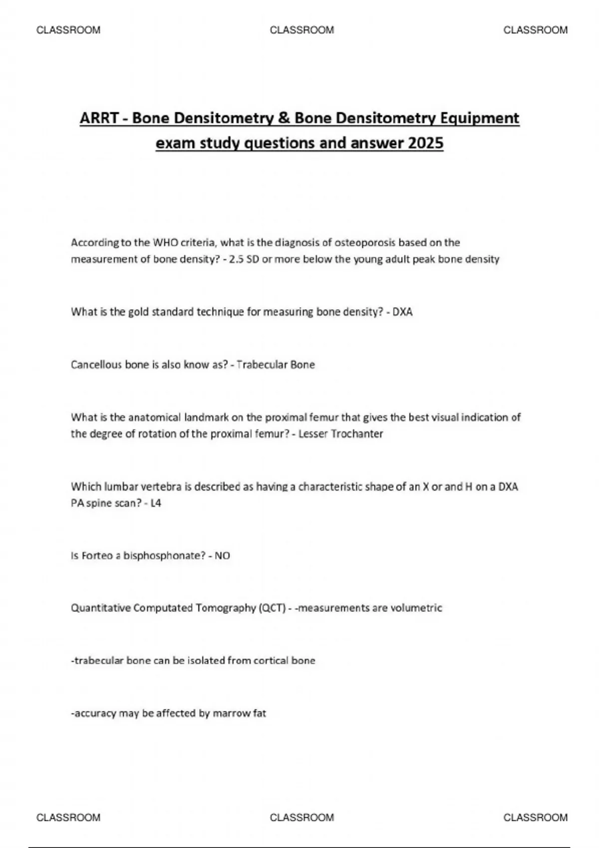 ARRT - Bone Densitometry & Bone Densitometry Equipment exam study ...