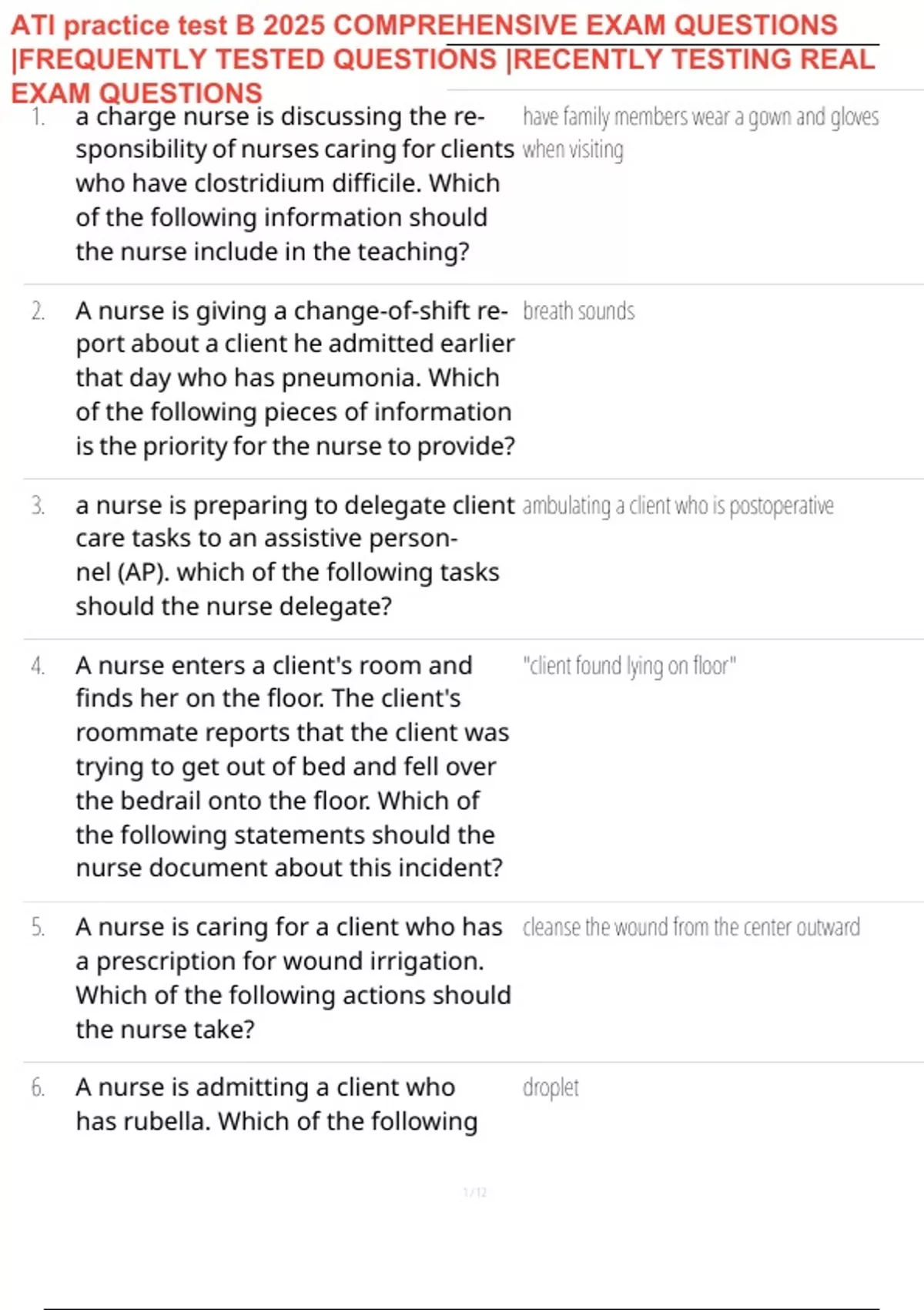 ATI practice test B 2025 COMPREHENSIVE EXAM QUESTIONS |FREQUENTLY ...