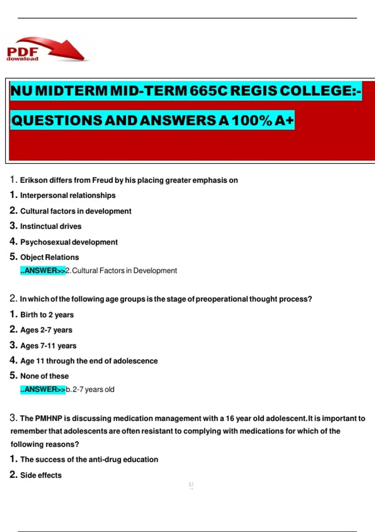 NU Midterm Mid-Term 665C REGIS COLLEGE:- Questions and Answers A 100% ...