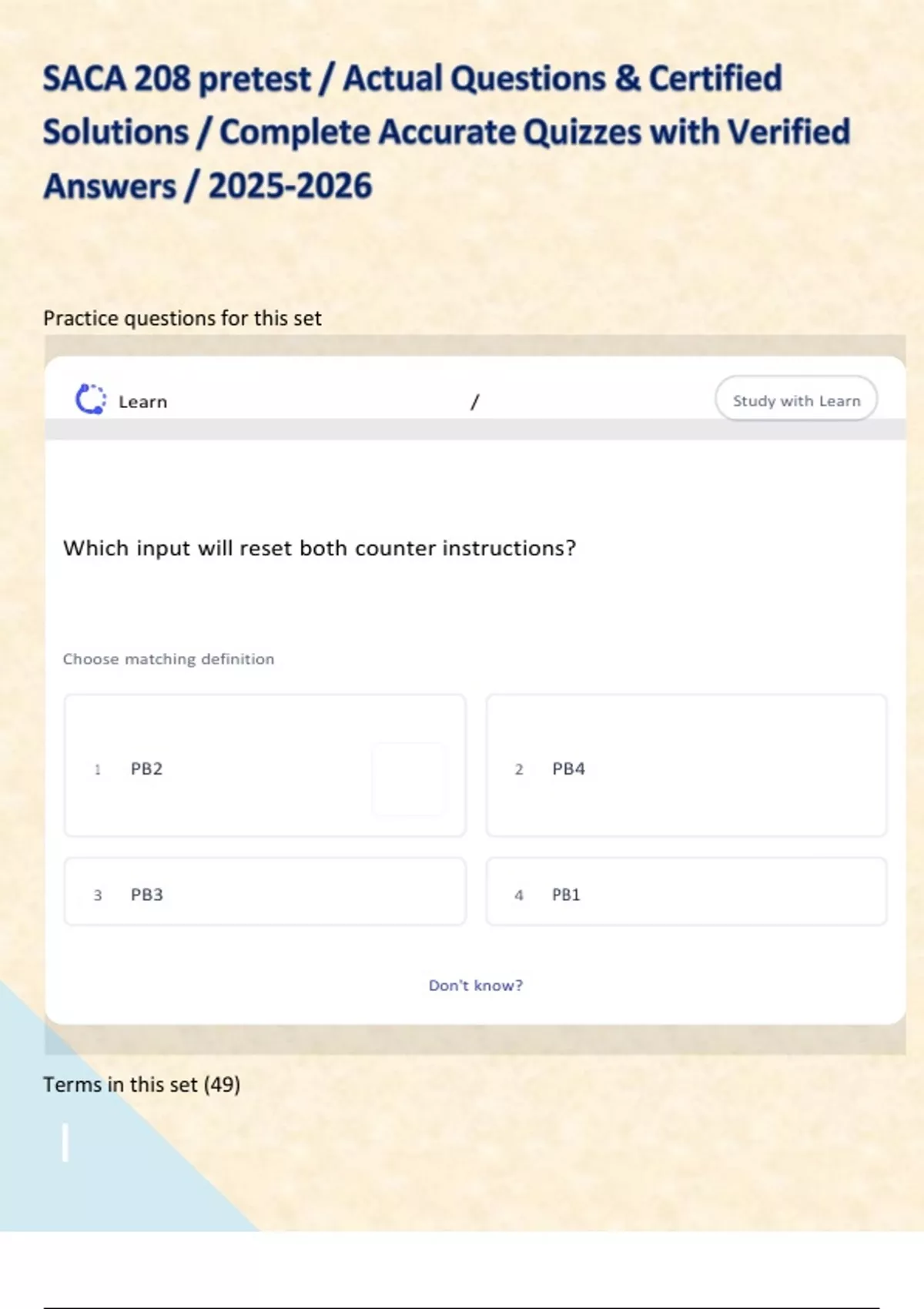SACA 208 pretest / Actual Questions & Certified Solutions / Complete ...