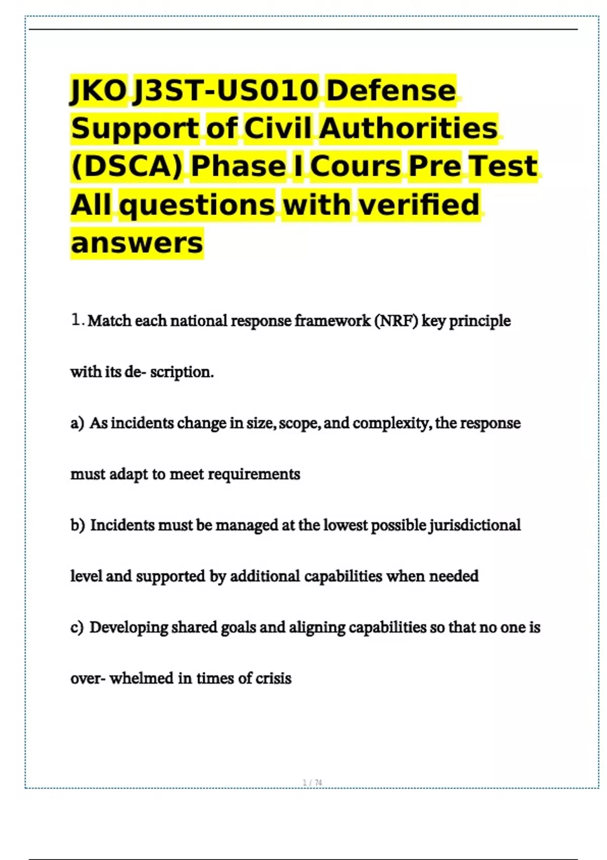 JKO J3ST-US010 Defense Support of Civil Authorities (DSCA) Phase I ...