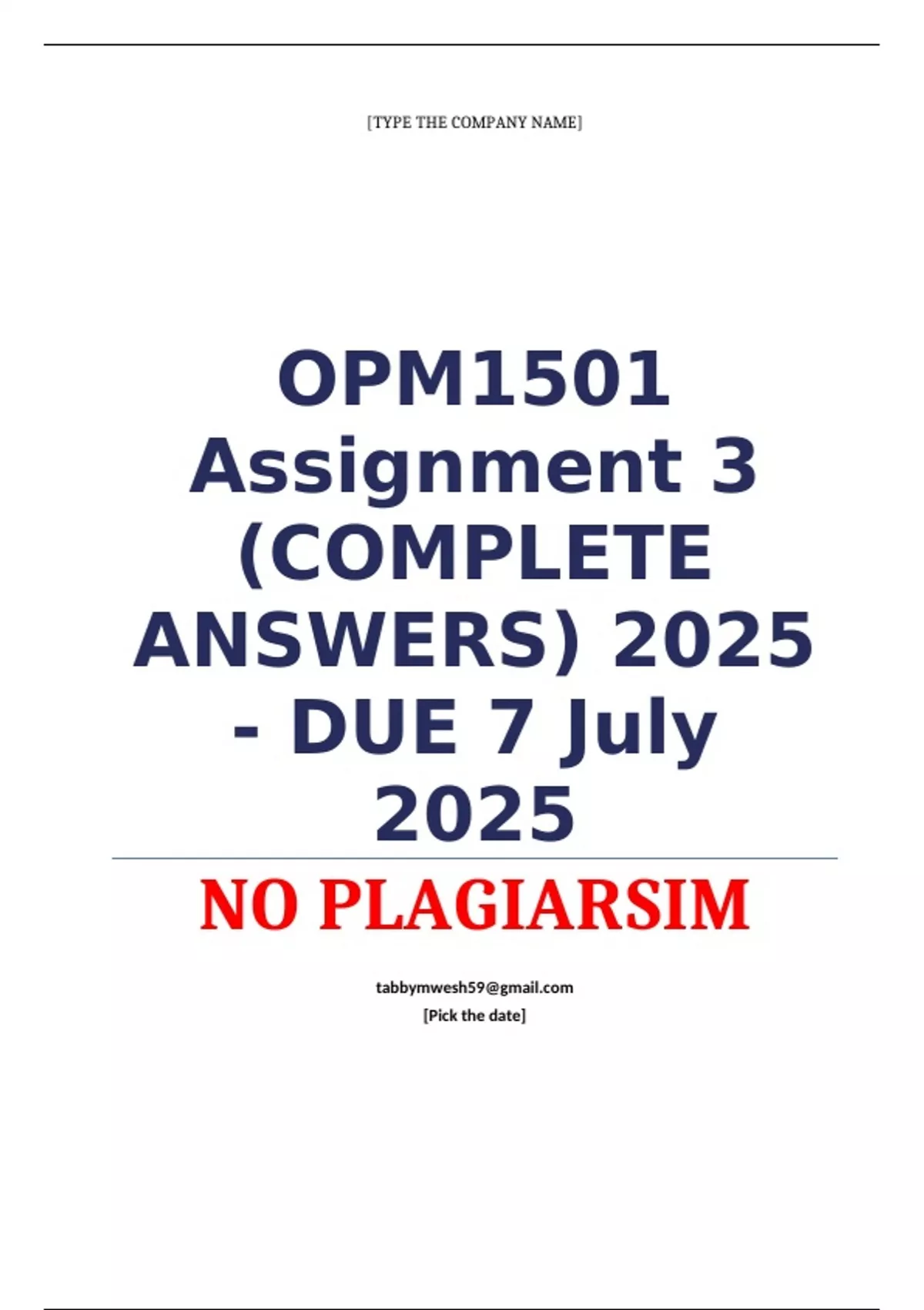 OPM1501 Assignment 3 (COMPLETE ANSWERS) 2025 - DUE 7 July 2025 ...