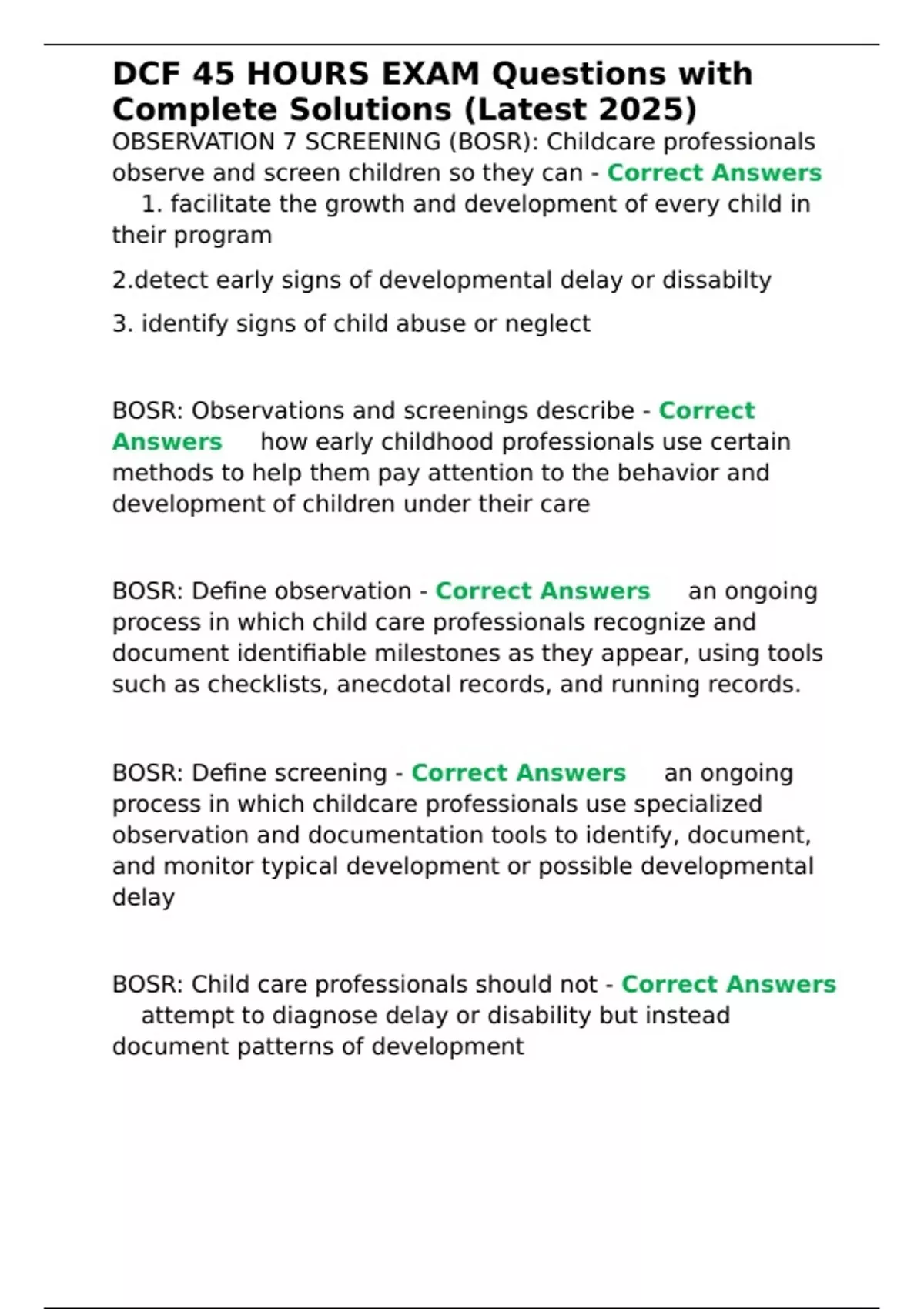 DCF 45 HOURS EXAM Questions with Complete Solutions (Latest 2025) - DCF ...