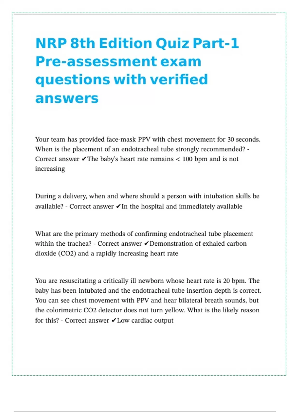 NRP 8th Edition Quiz Part-1 Pre-assessment exam questions with verified ...