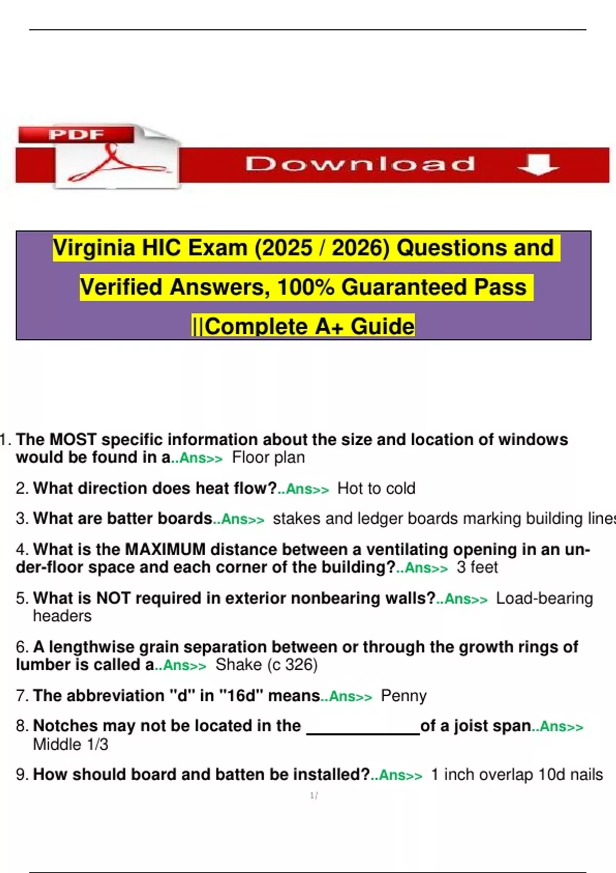 Virginia HIC Exam (2025 / 2026) Questions and Verified Answers, 100% ...