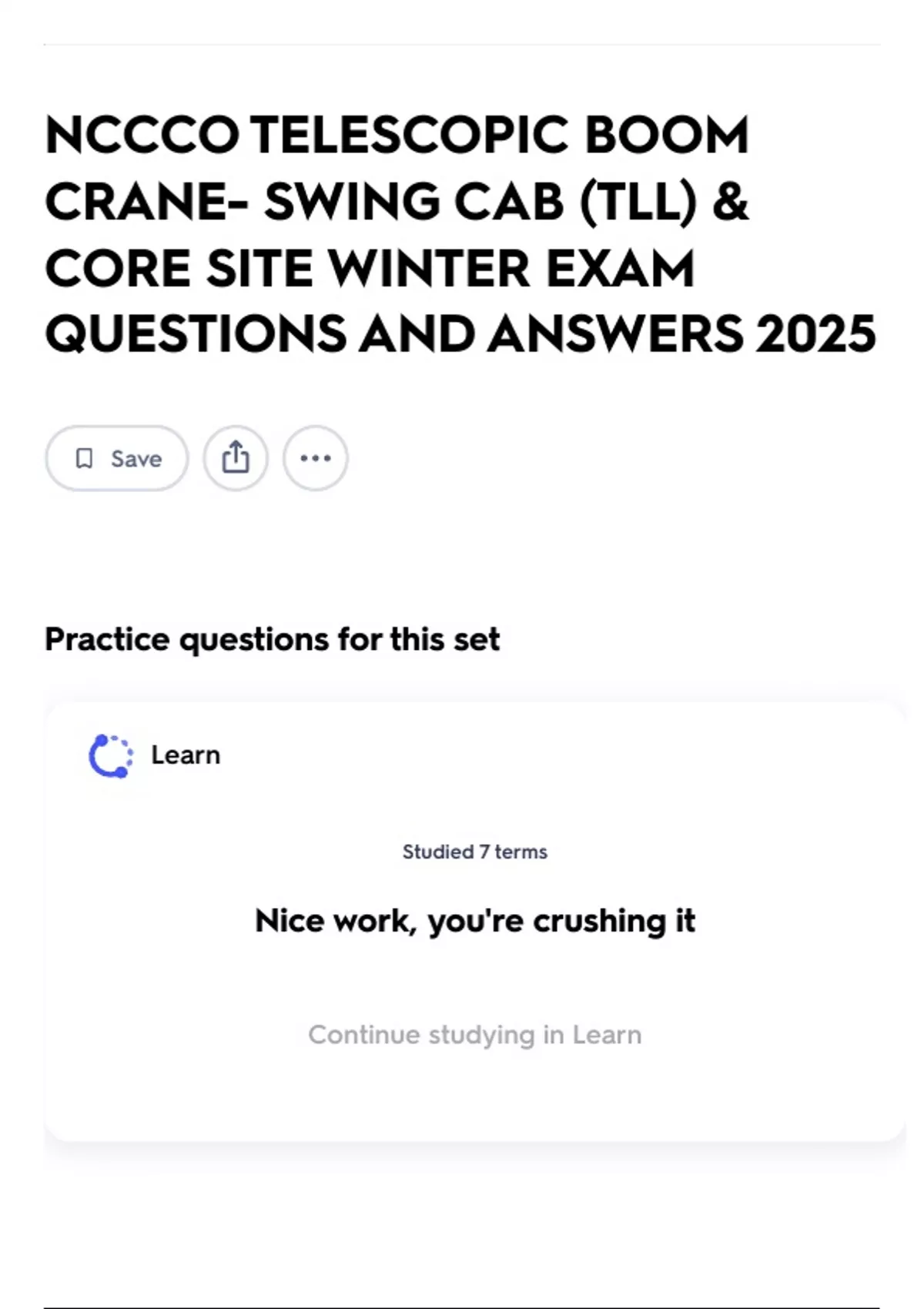 NCCCO TELESCOPIC BOOM CRANE- SWING CAB (TLL) & CORE SITE WINTER EXAM ...