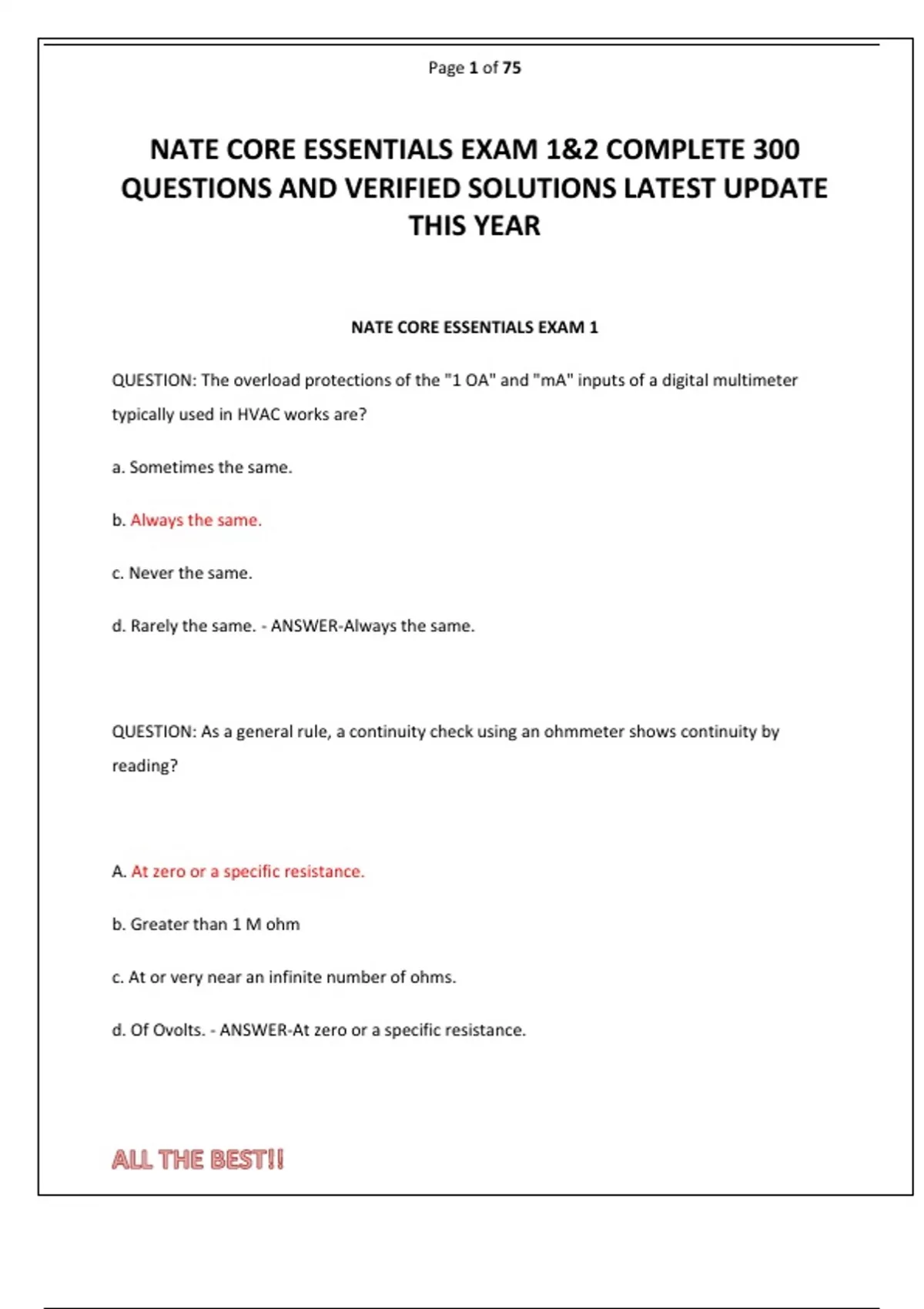 NATE CORE ESSENTIALS EXAM 1&2 COMPLETE 300 QUESTIONS AND VERIFIED ...