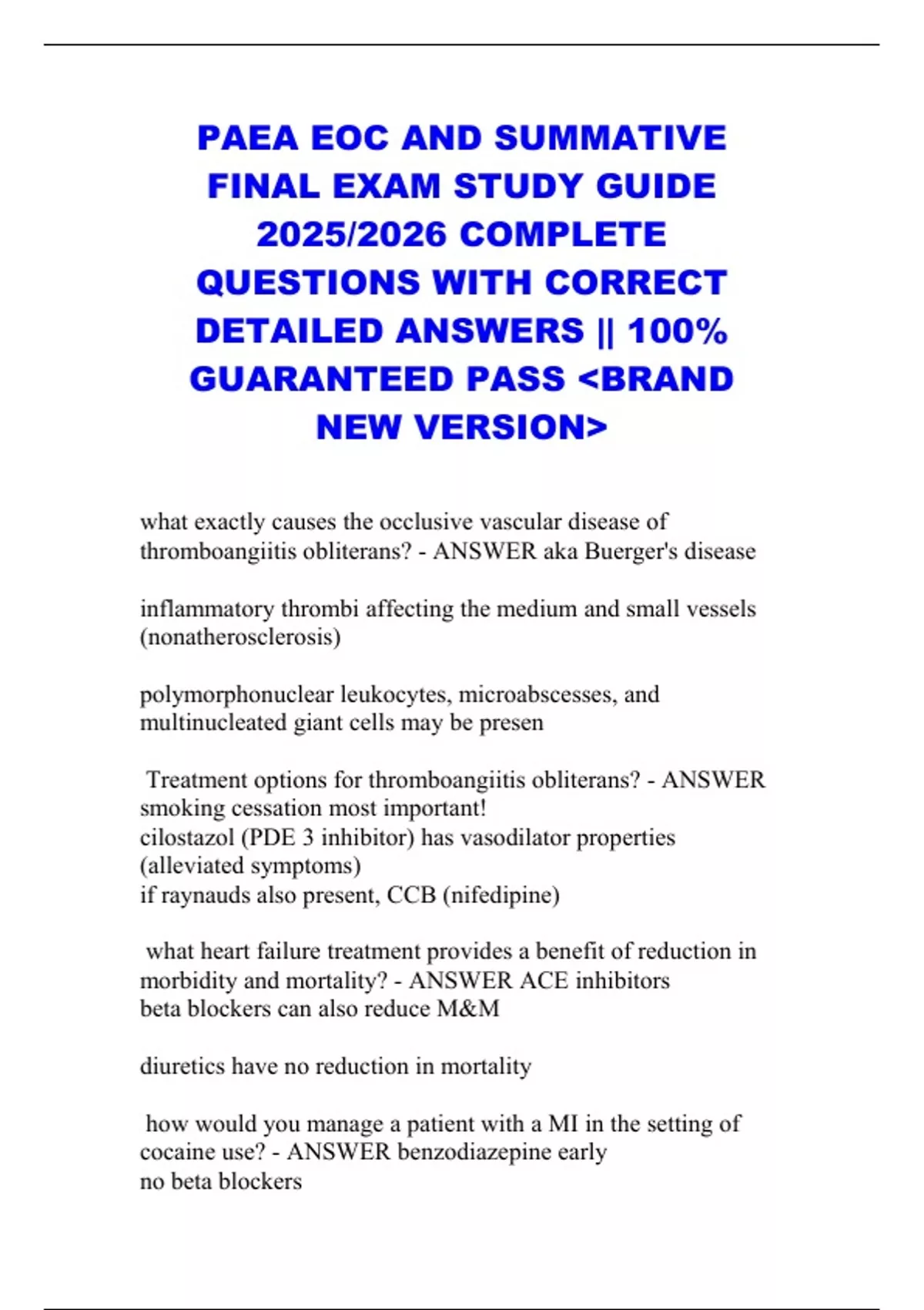 PAEA EOC AND SUMMATIVE FINAL EXAM STUDY GUIDE 2025/2026 COMPLETE QUESTIONS WITH CORRECT DETAILED ...