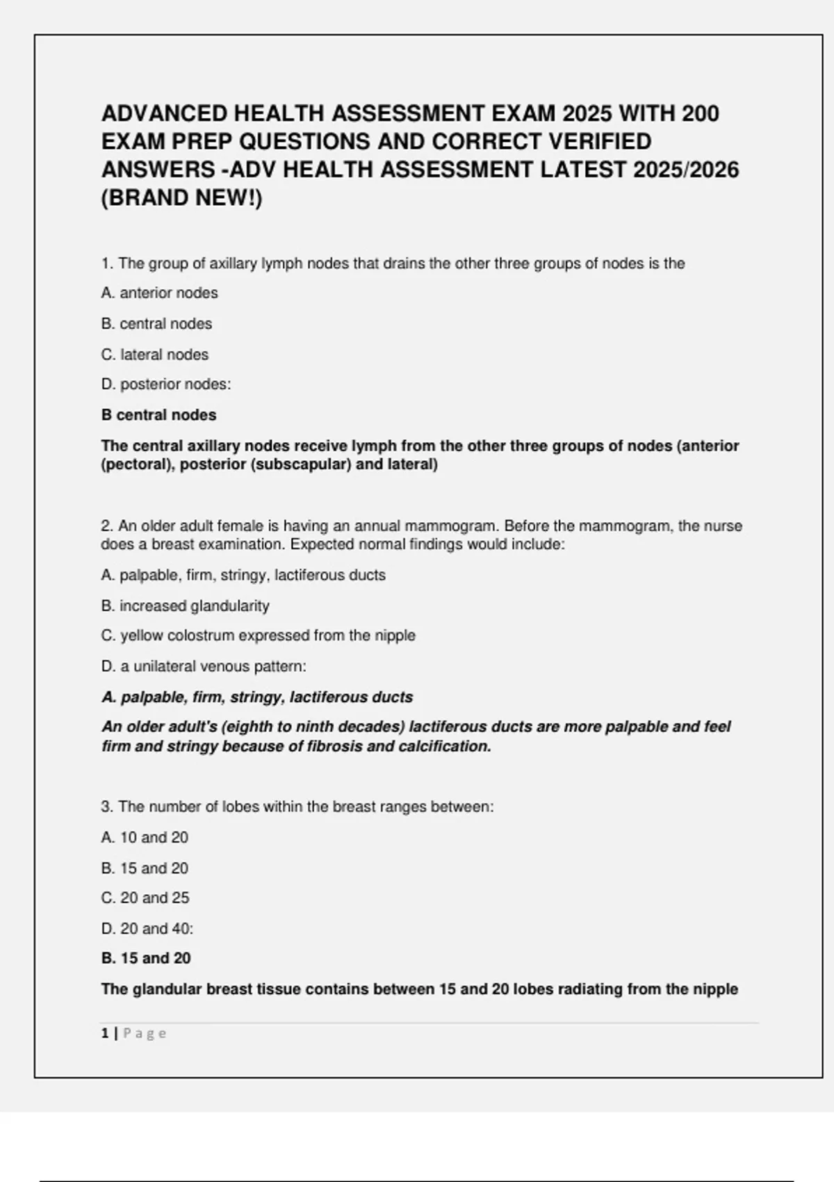 ADVANCED HEALTH ASSESSMENT EXAM 2025 WITH 200 EXAM PREP QUESTIONS AND ...